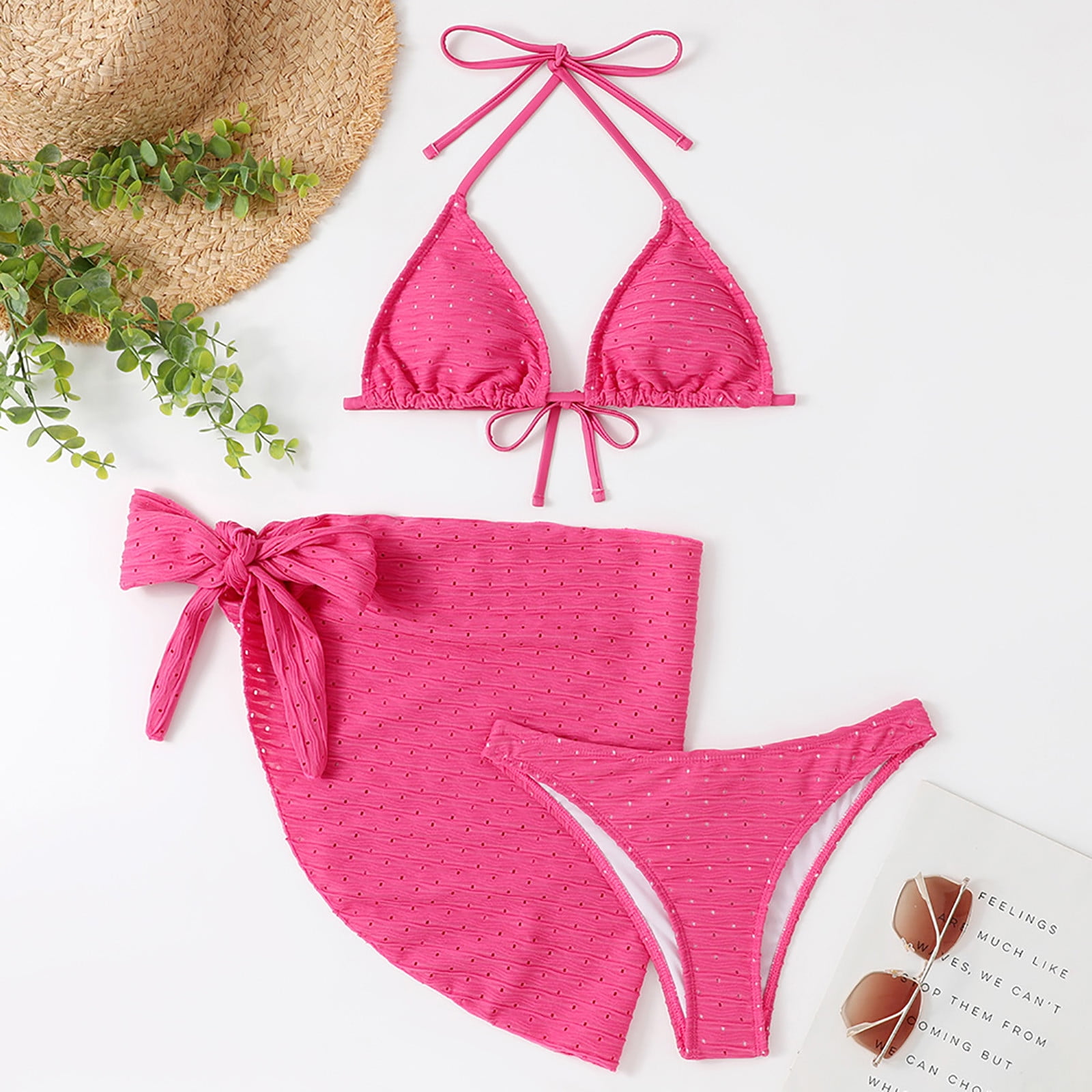Value for Money, Women's Sexy Bikini Set, Solid Color Swimwear, 3-Piece ...