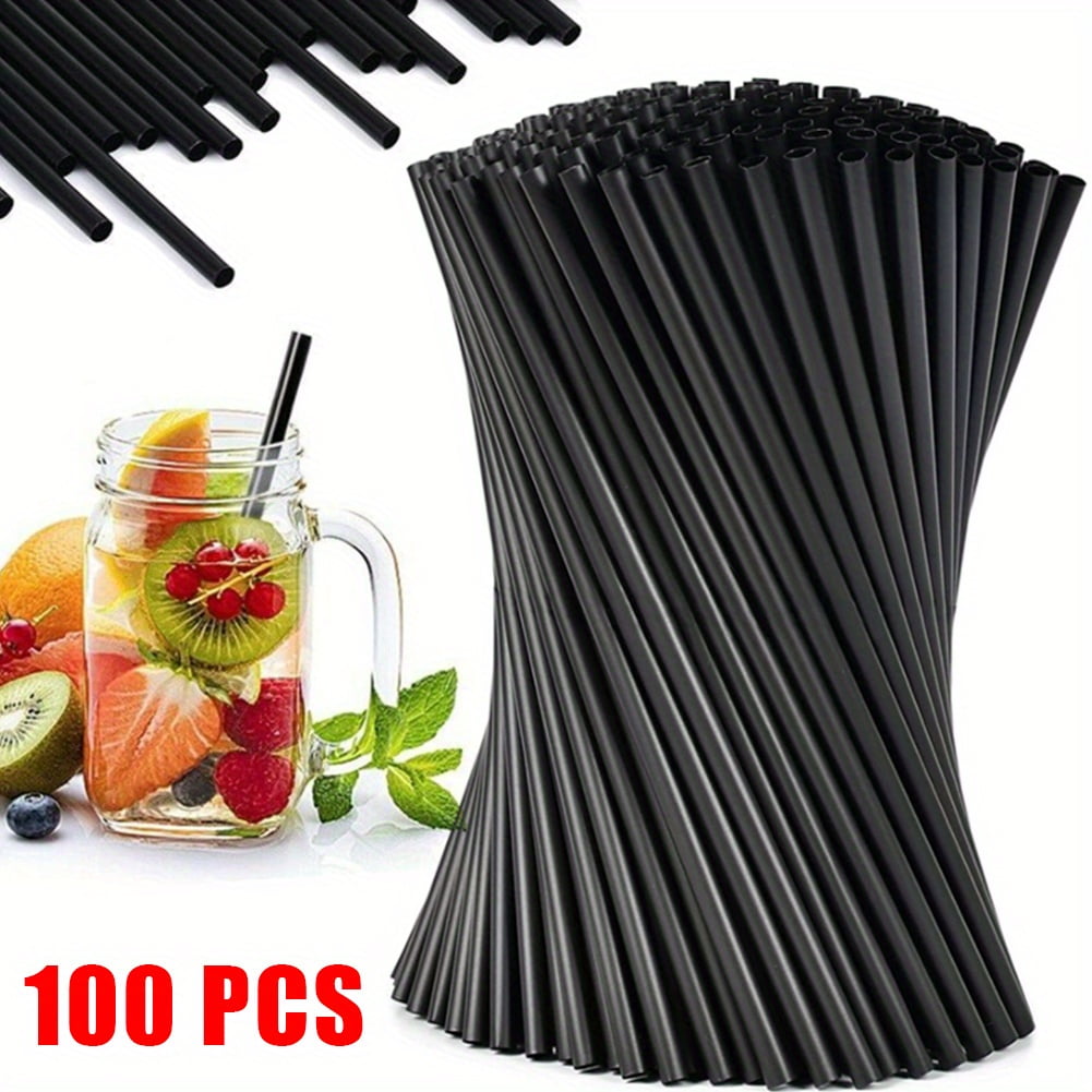 Value Pack 100pcs Black Disposable Drinking Straws, PP Straws 260mm ...