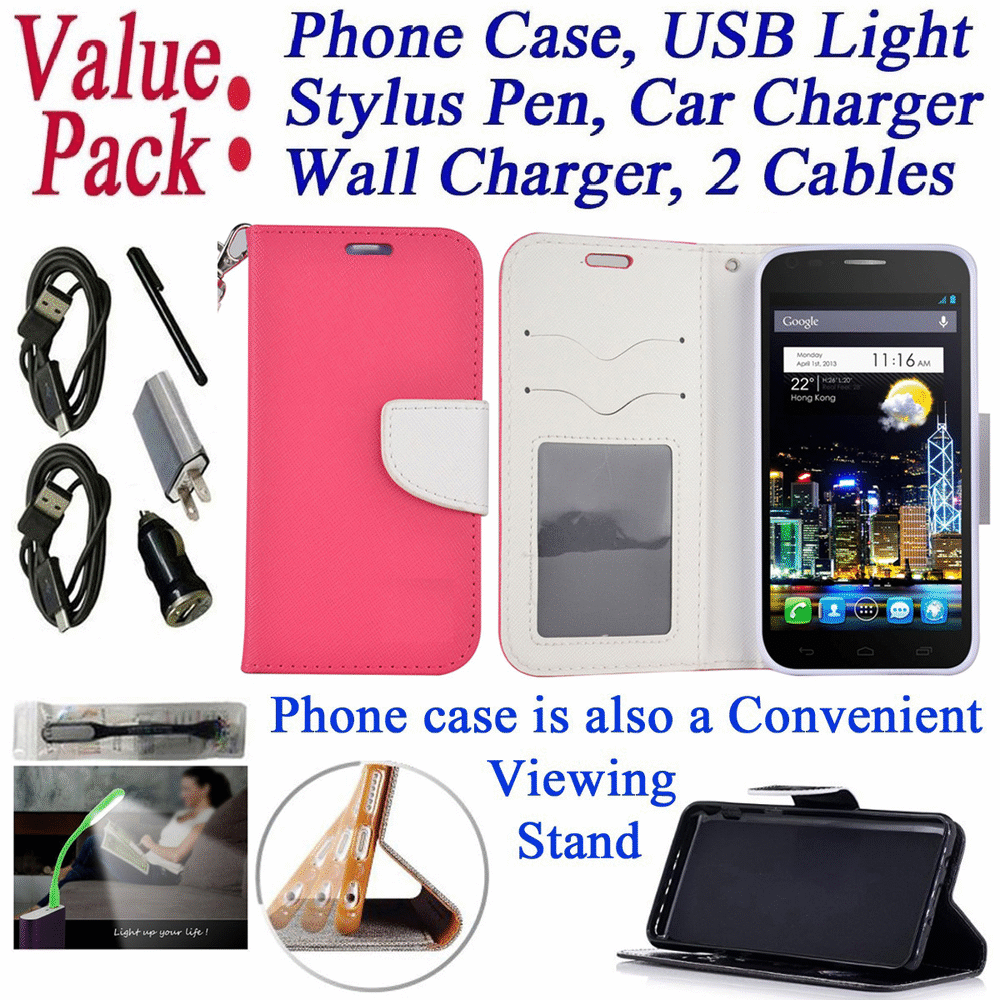 Value Pack Cables + for 5" Alcatel POP 3 TRU Stellar Case 2-Tone Wallet ...