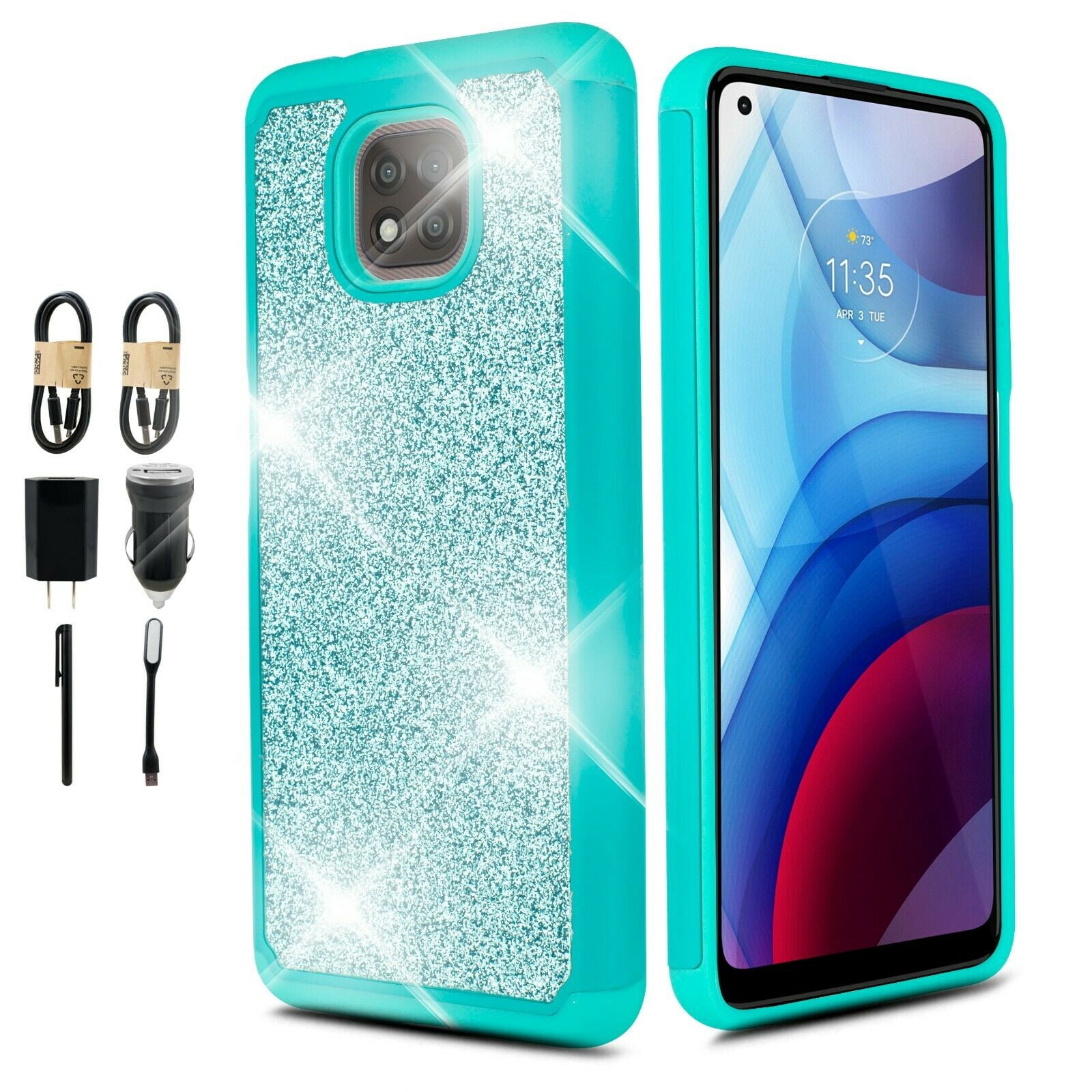 Value Pack + for Motorola Moto G Power 2021 with Temper Glass Glitter ...