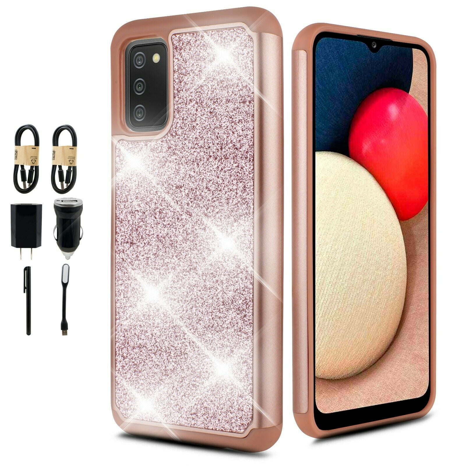 Value Pack + for Samsung Galaxy A02S A02s with Tempered Glass Glitter ...