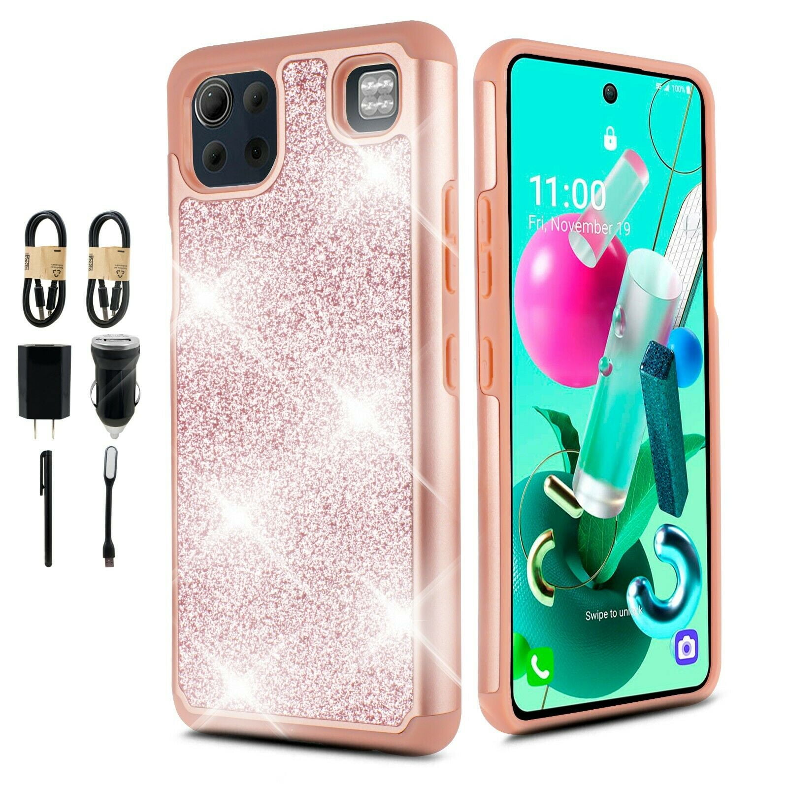 Value Pack + for LG K92 with Temper Glass Glitter Hard Case Hybrid Cell ...