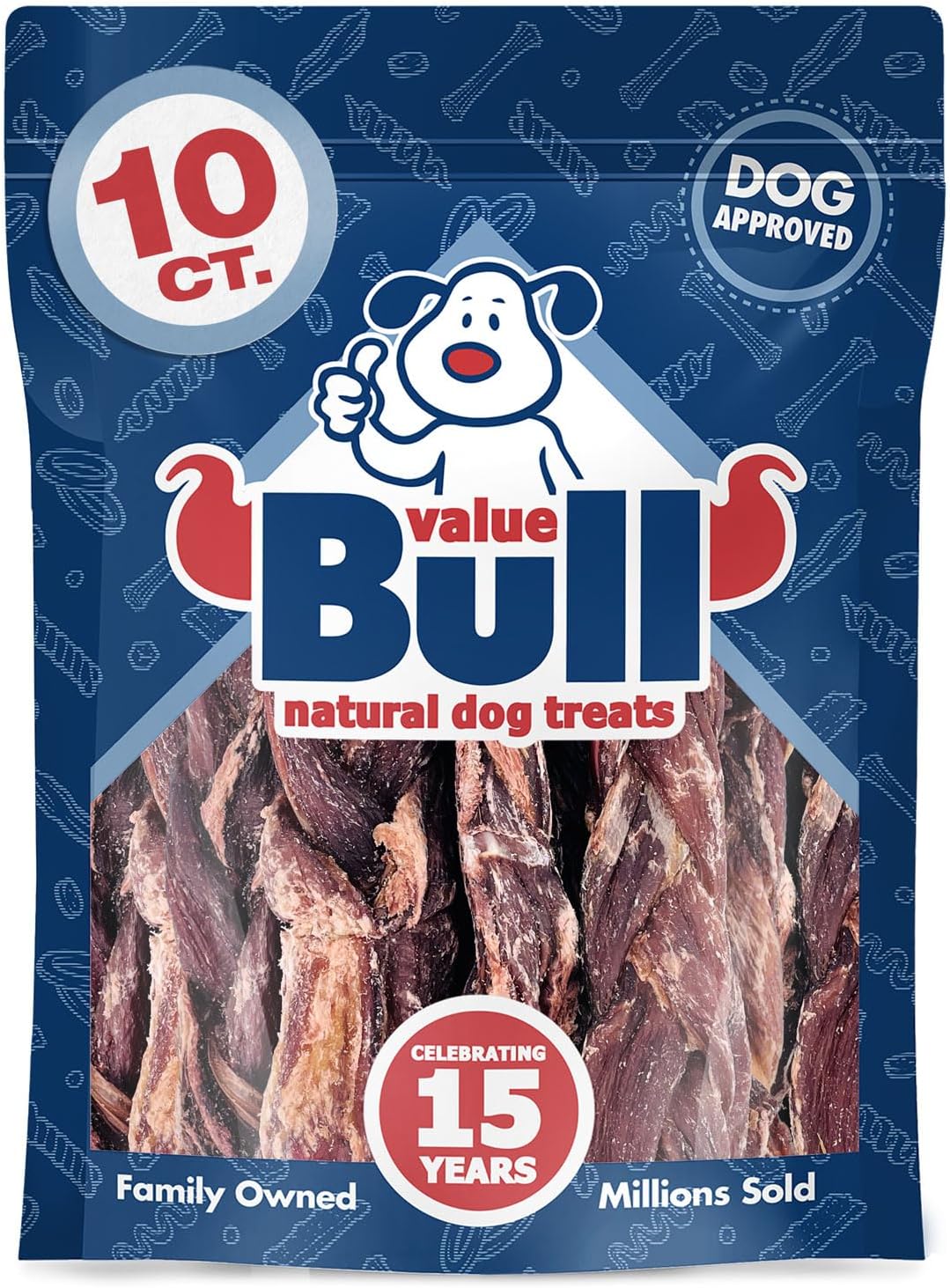 ValueBull - Beef Jerky Gullet Braids, Premium Dog Chews, Thick 6 Inch ...