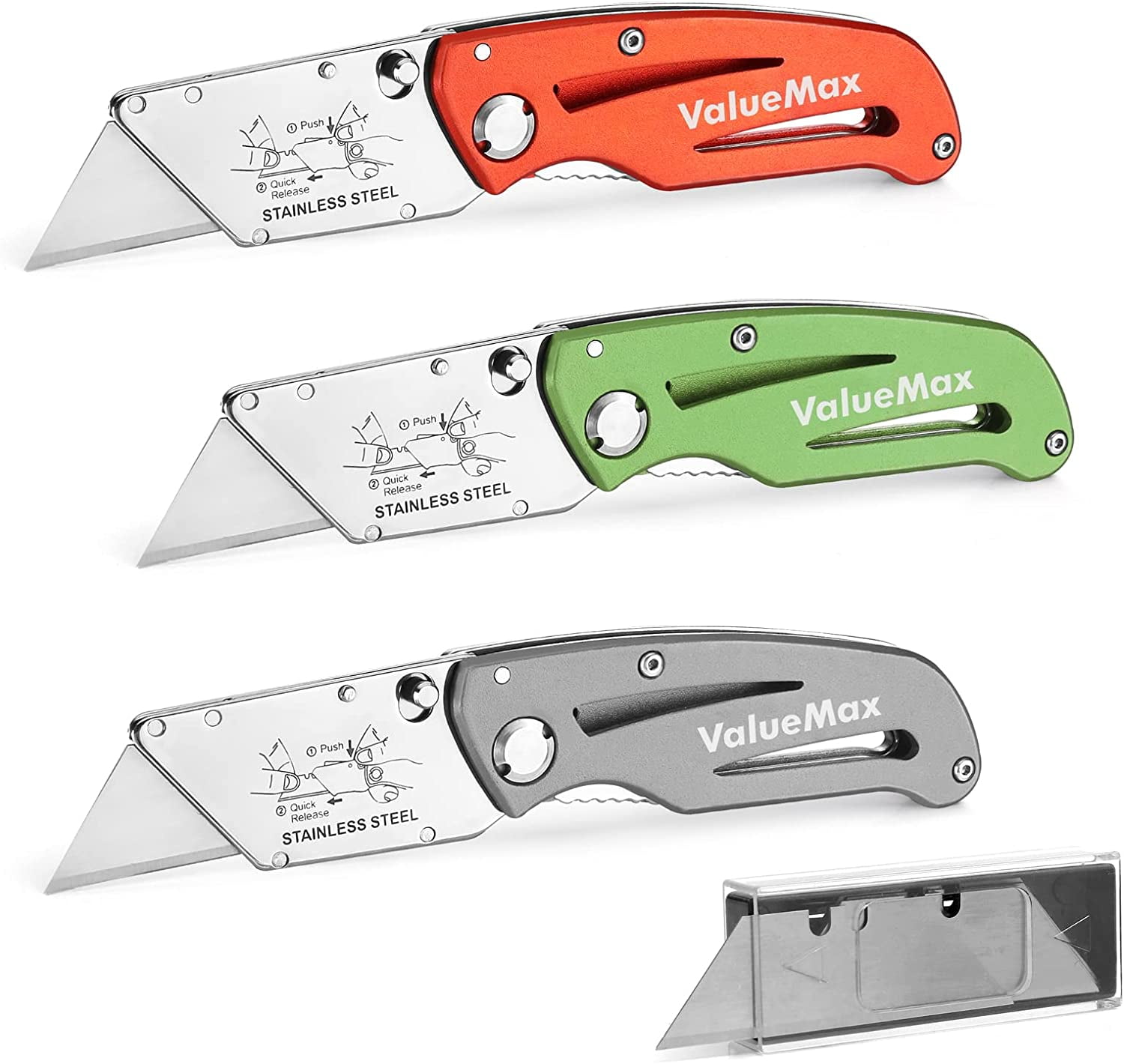 ValueMax Folding Utility Knife Set, All Metal Liner Lock Box Cutter ...