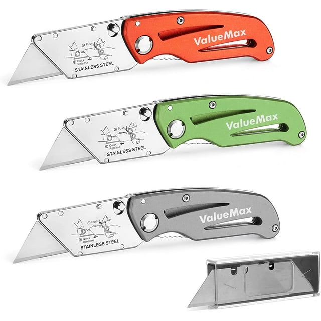 ValueMax Folding Utility Knife Set, All Metal Liner Lock Box Cutter ...