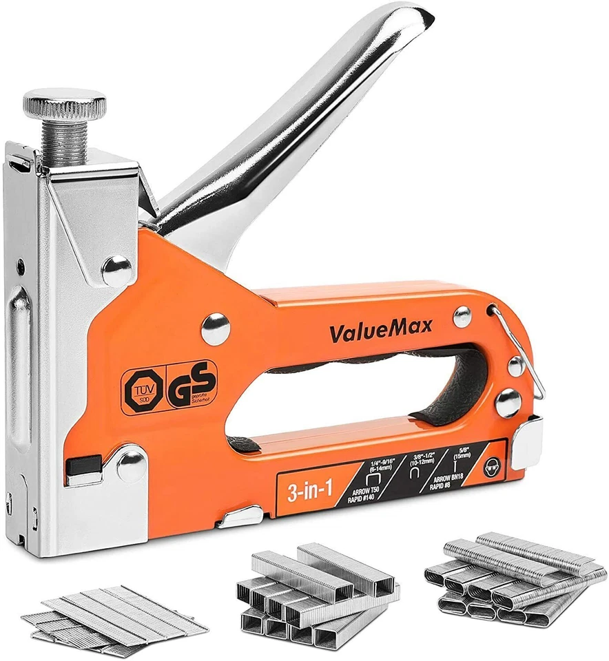 ValueMax Heavy Duty Staple Gun 3-in-1 Manual Nail Gun Stapler w/3000 ...
