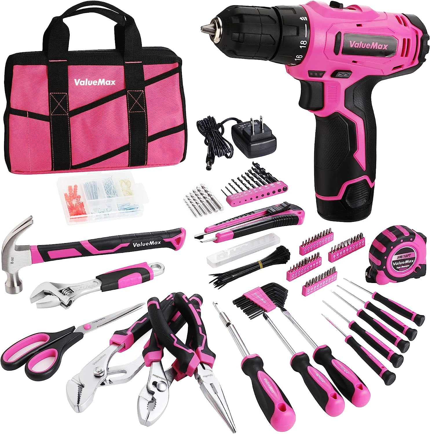 Free Shipping! ValueMax Home Tool Kit with Drill, 233-Pieces Pink Tool ...