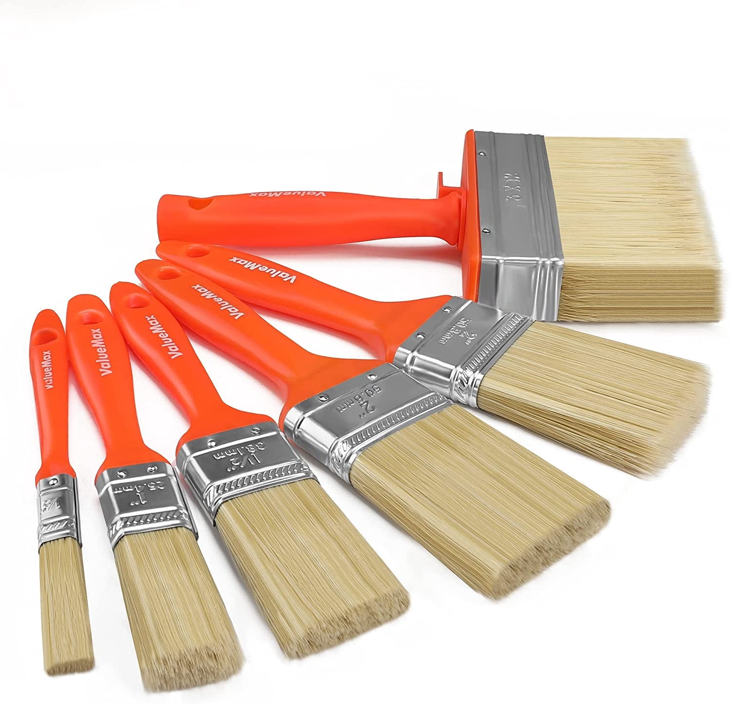 ValueMax Plastic 1/2" to 2" POLY Flat Thick Household Paint Brush, 6 ...