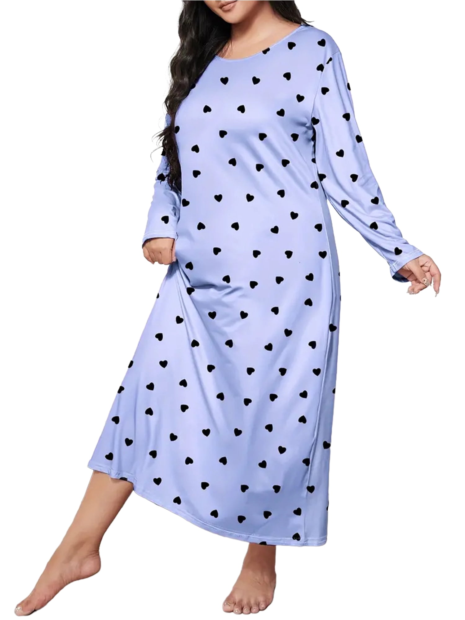 ValueVibe Plus Size Nightgown for Women Long Sleeve Sleepshirt Crew ...