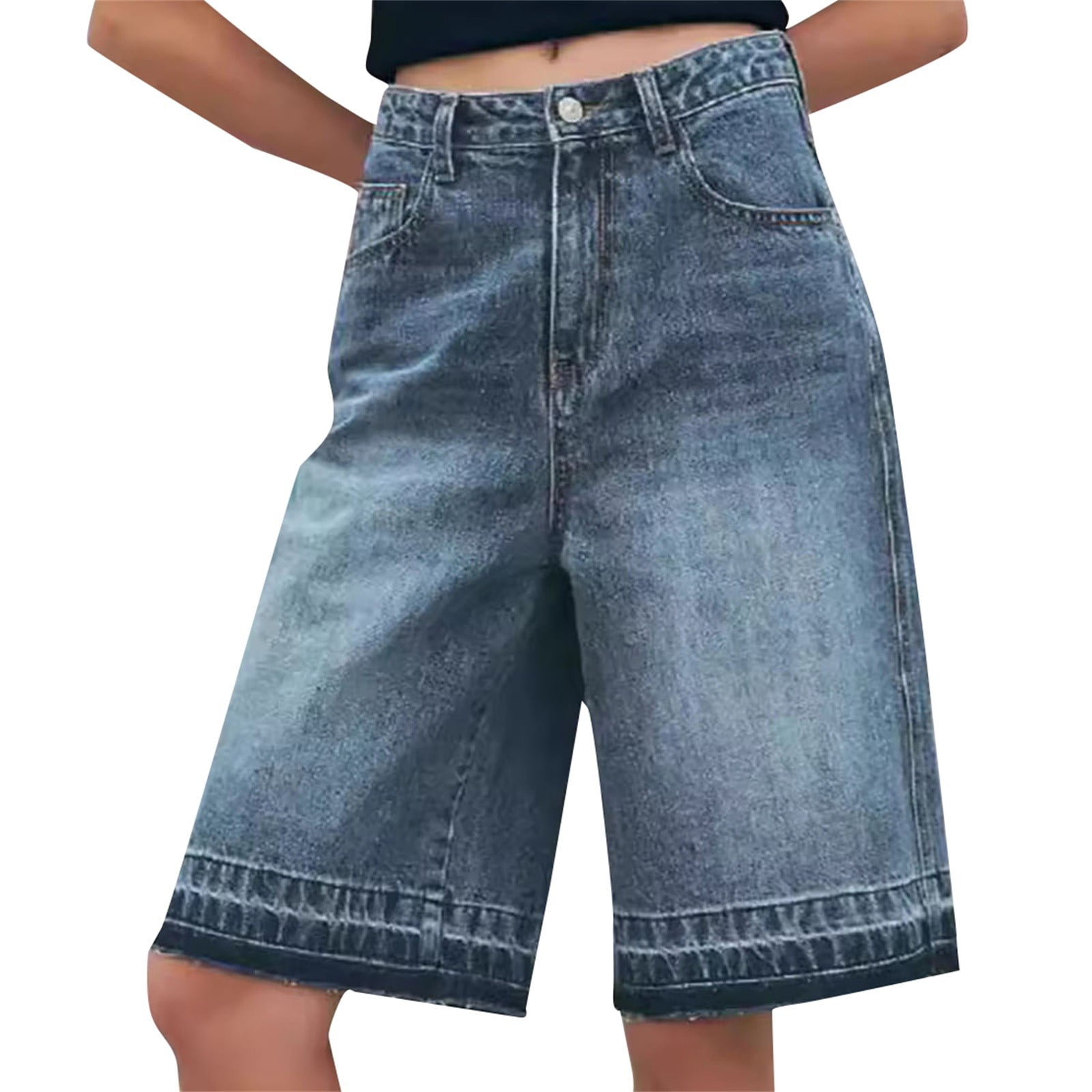 Valueadd Women's Jean Wash Straight Leg Casual Grinding Denim Shorts ...