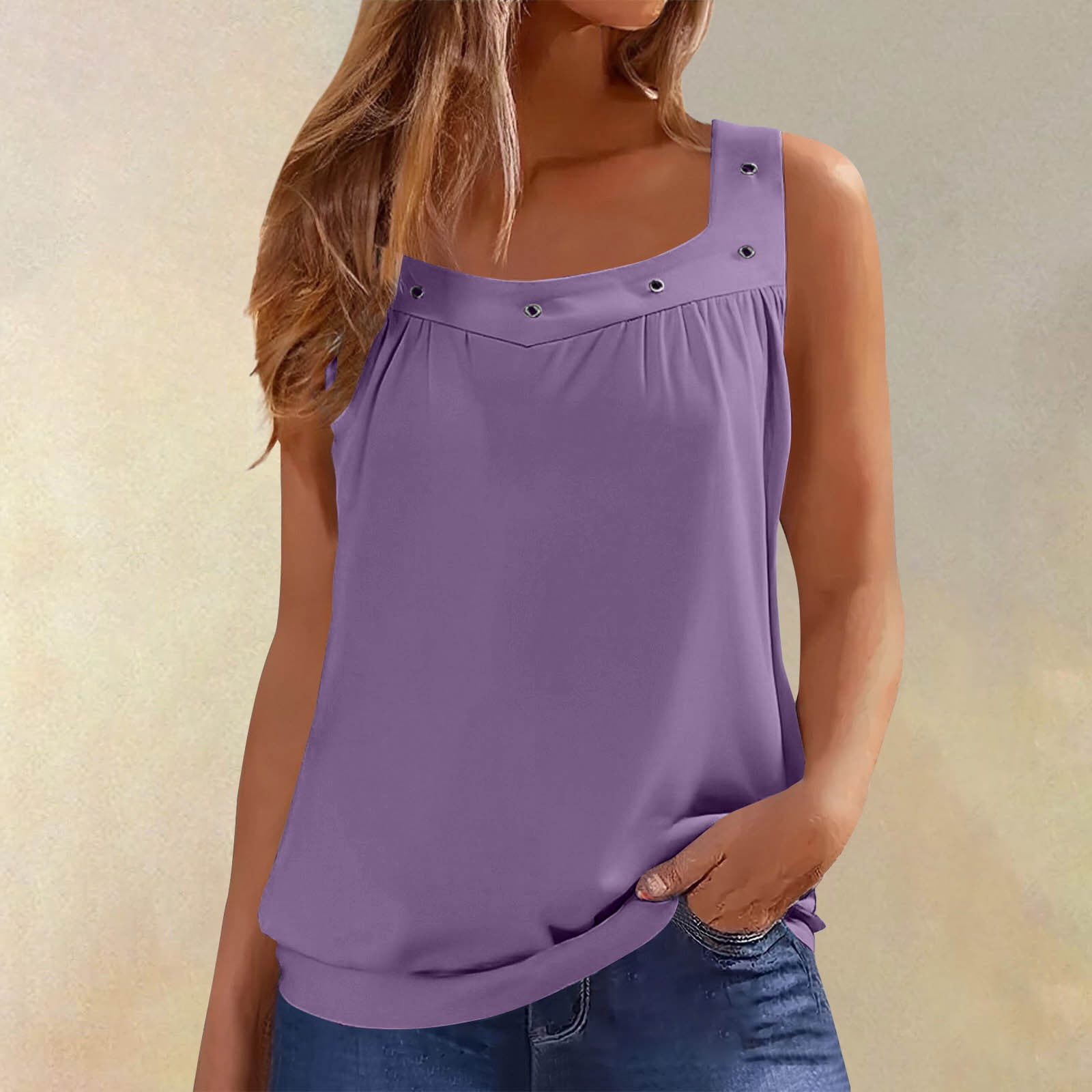 Valueadd Women's Tank Tops Camisole Simple Small Ring Square Neck Vest ...