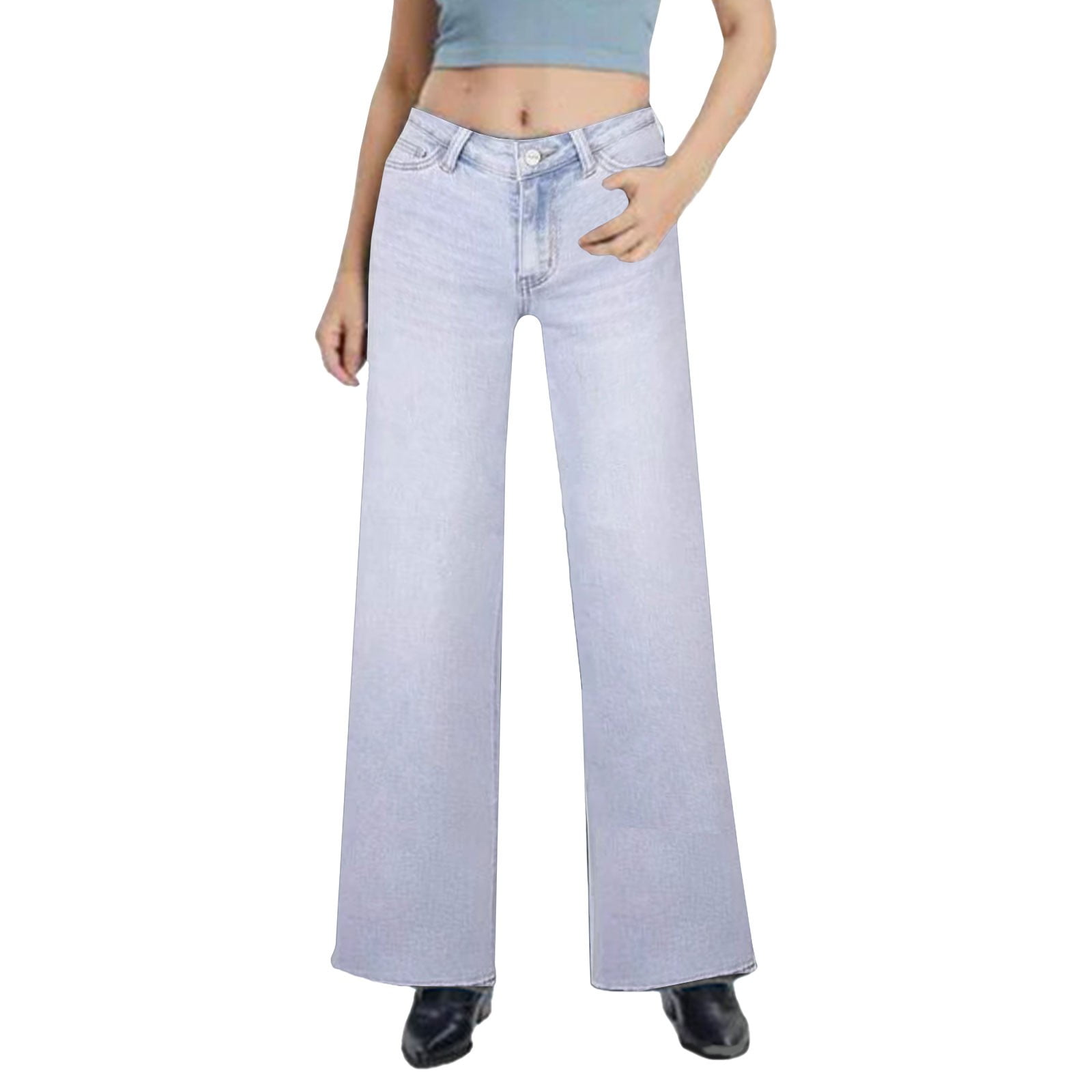 Valueadd Women's Washed Ground Loose Slightly Cropped Mid Jeans Jeans ...