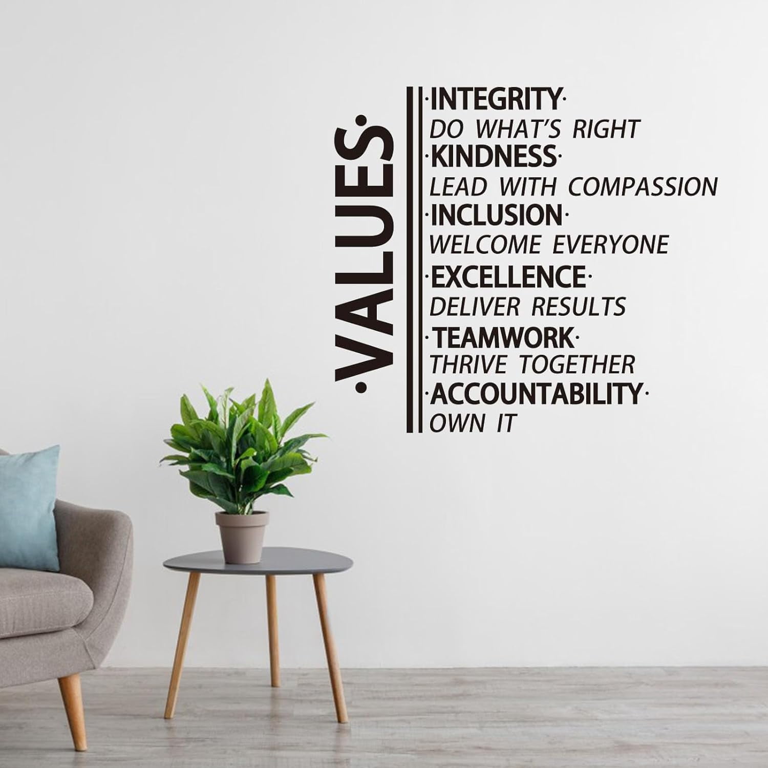 Values Inspirational Words Rules Wall Sticker Office Values Wall Decal ...
