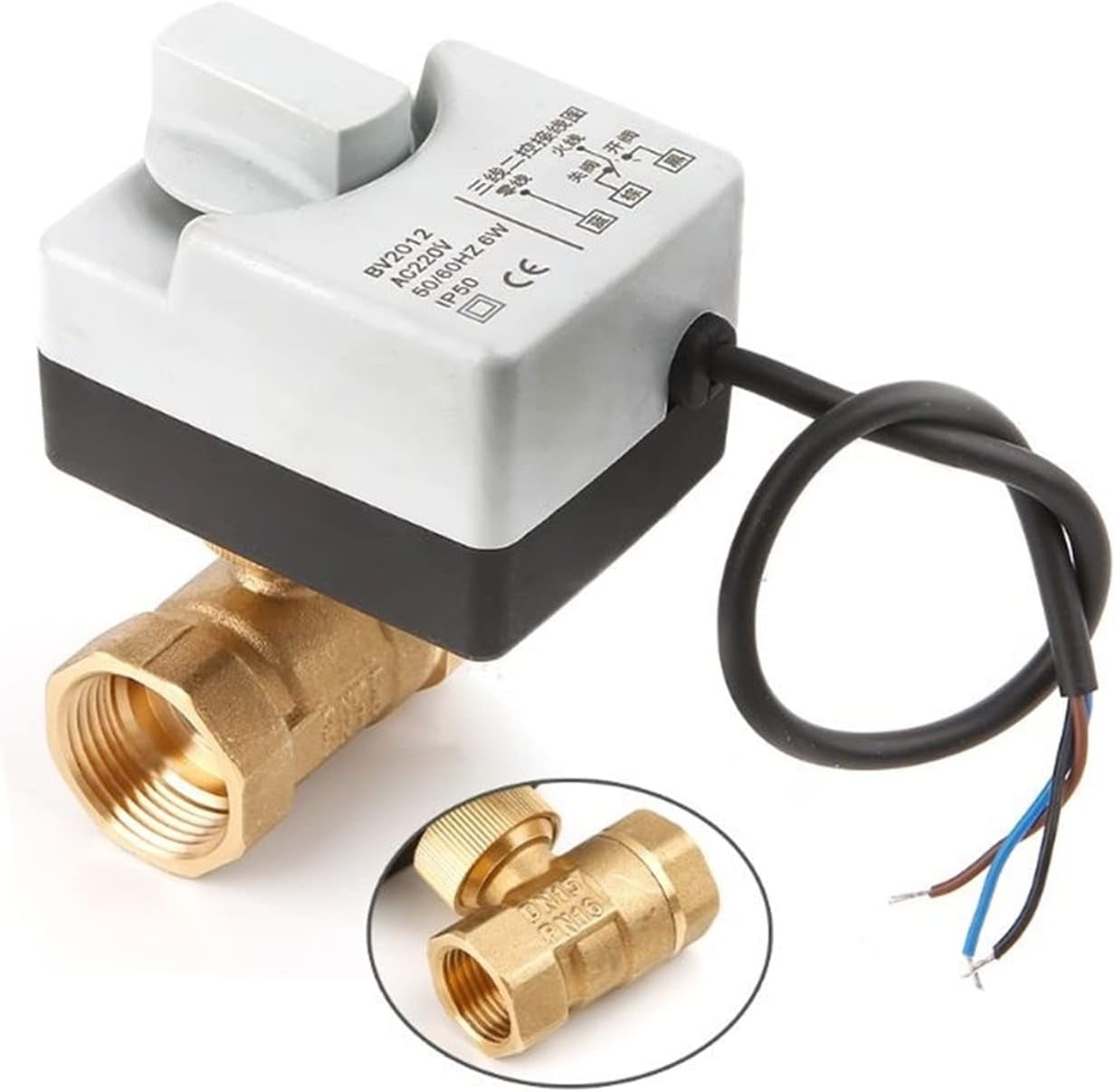 Valve AC220V DN15 DN20 DN25 2 Way 3 Wires Brass Motorized Ball Valve Electric Actuato with ...