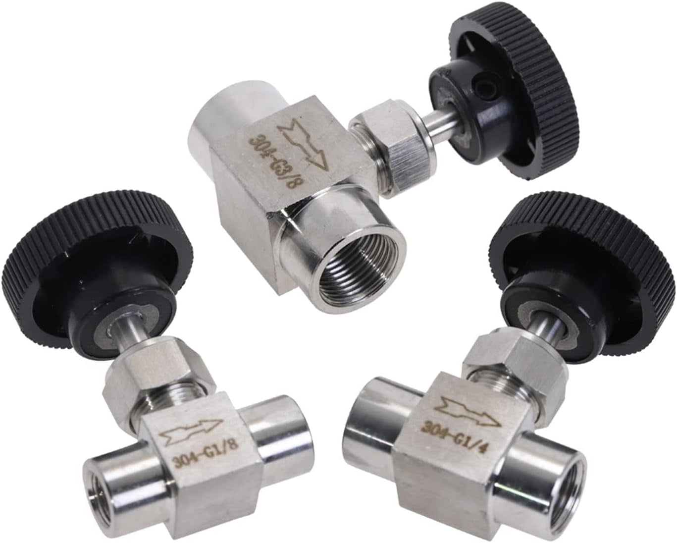 Valve Stainless Steel Needle Valve 1/8" 1/4" 3/8" 1/2" Equal Female ...