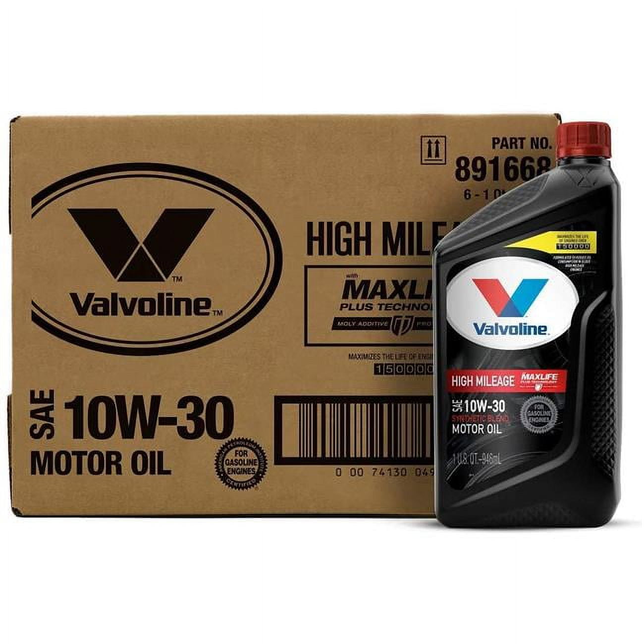 Valvoline High Mileage Motor Oil, 10W30 Synthetic Blend, 1 Quart ...