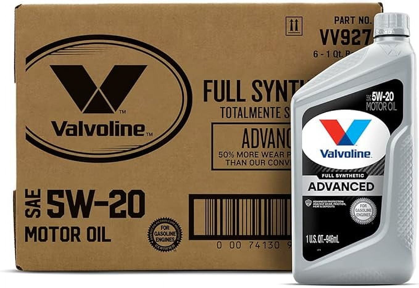 Valvoline Advanced Full Synthetic SAE 5W-20 Motor Oil, 1 QT Case, Engine Protection - Walmart.com