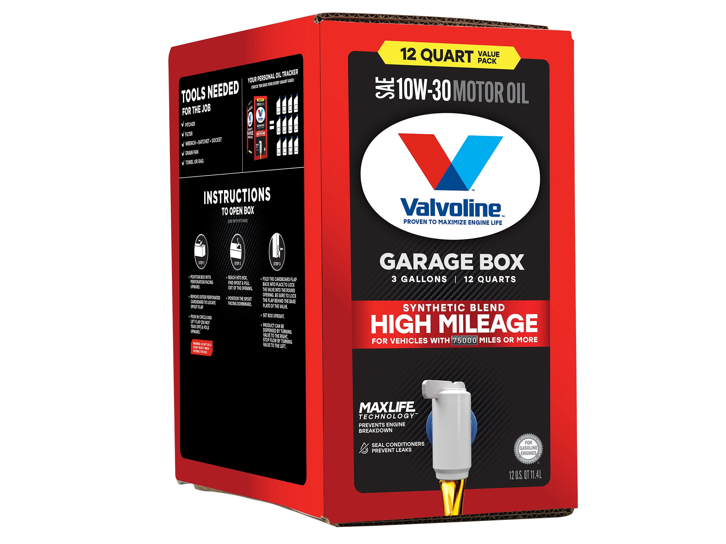 Valvoline High Mileage MaxLife 10W-30 Synthetic Blend Motor Oil 12 QT ...