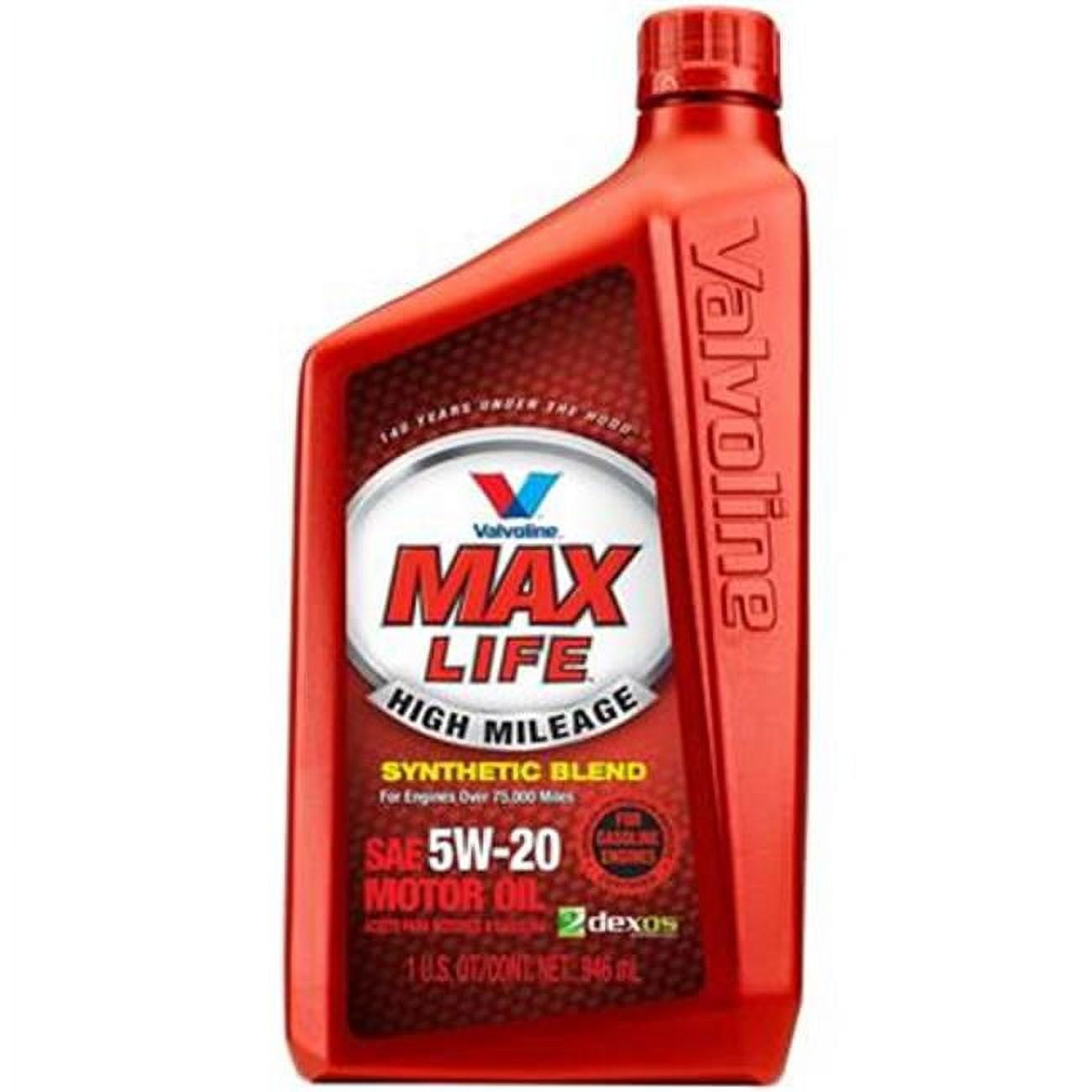 Valvoline High Mileage MaxLife 5W-20 Synthetic Blend Motor Oil, 1 qt ...