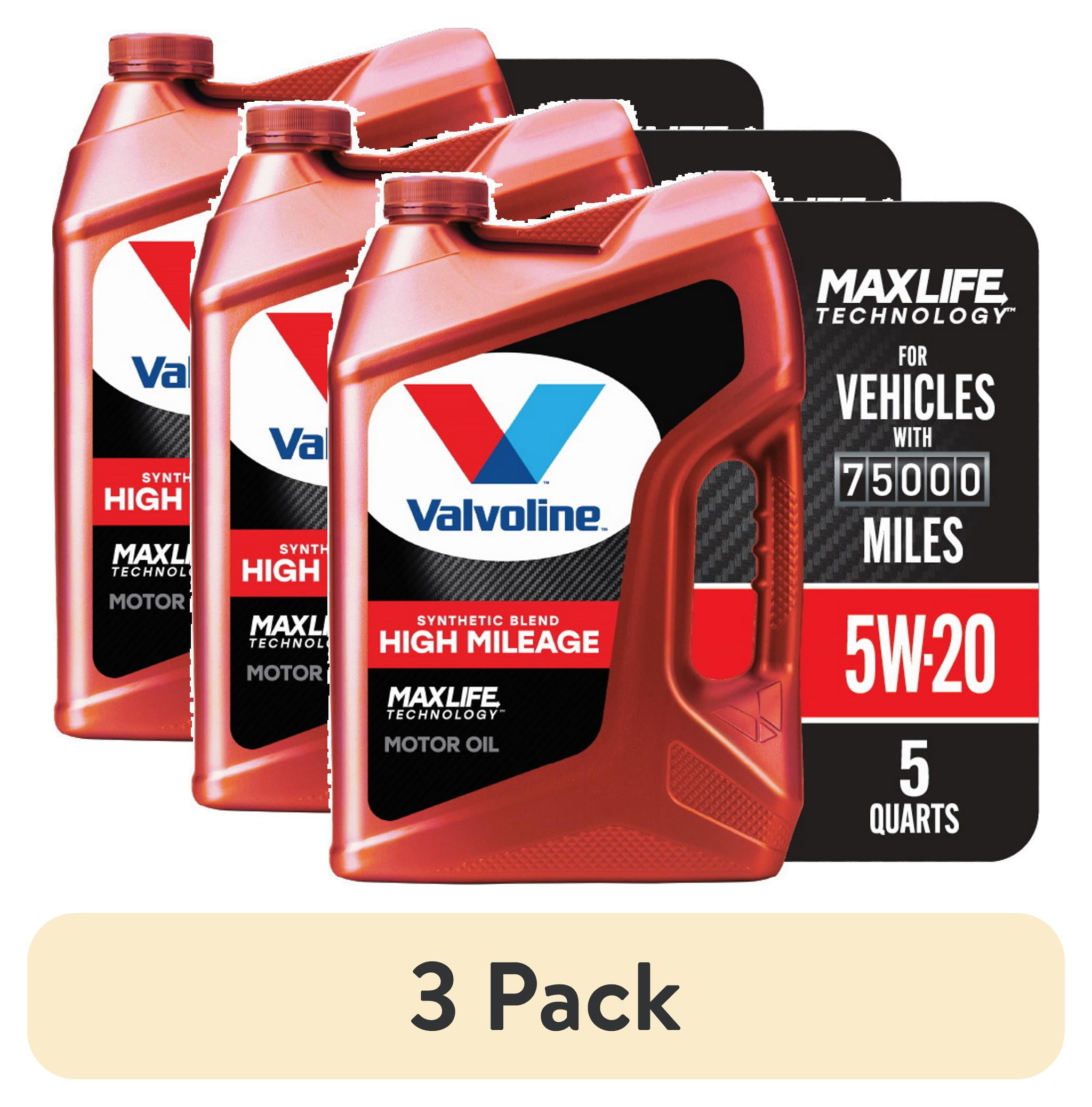 (3 pack) Valvoline High Mileage MaxLife 5W-20 Synthetic Blend Motor Oil 5 QT - Walmart Business ...