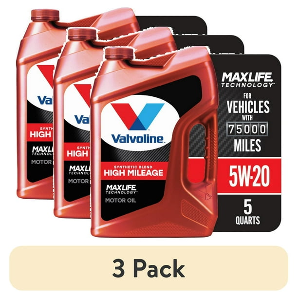(3 pack) Valvoline High Mileage MaxLife 5W-20 Synthetic Blend Motor Oil ...