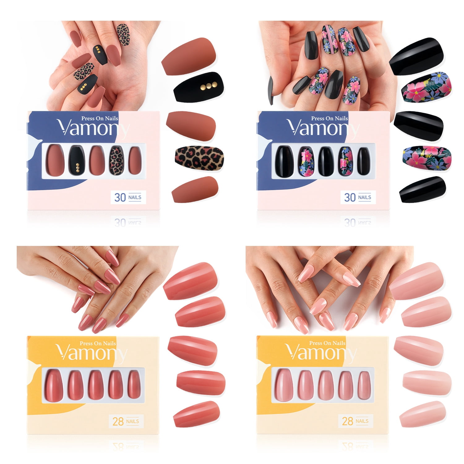 Vamony Press on Nails, 114 Pcs Short Coffin Shapes Fake Nails, Press On ...