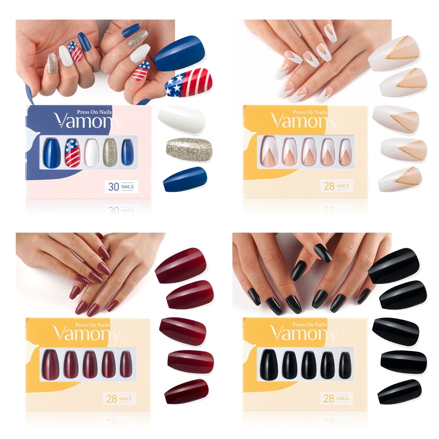 Vamony 112 Pcs Press on Nails, Short Coffin Fake Nails Tips Kit with ...