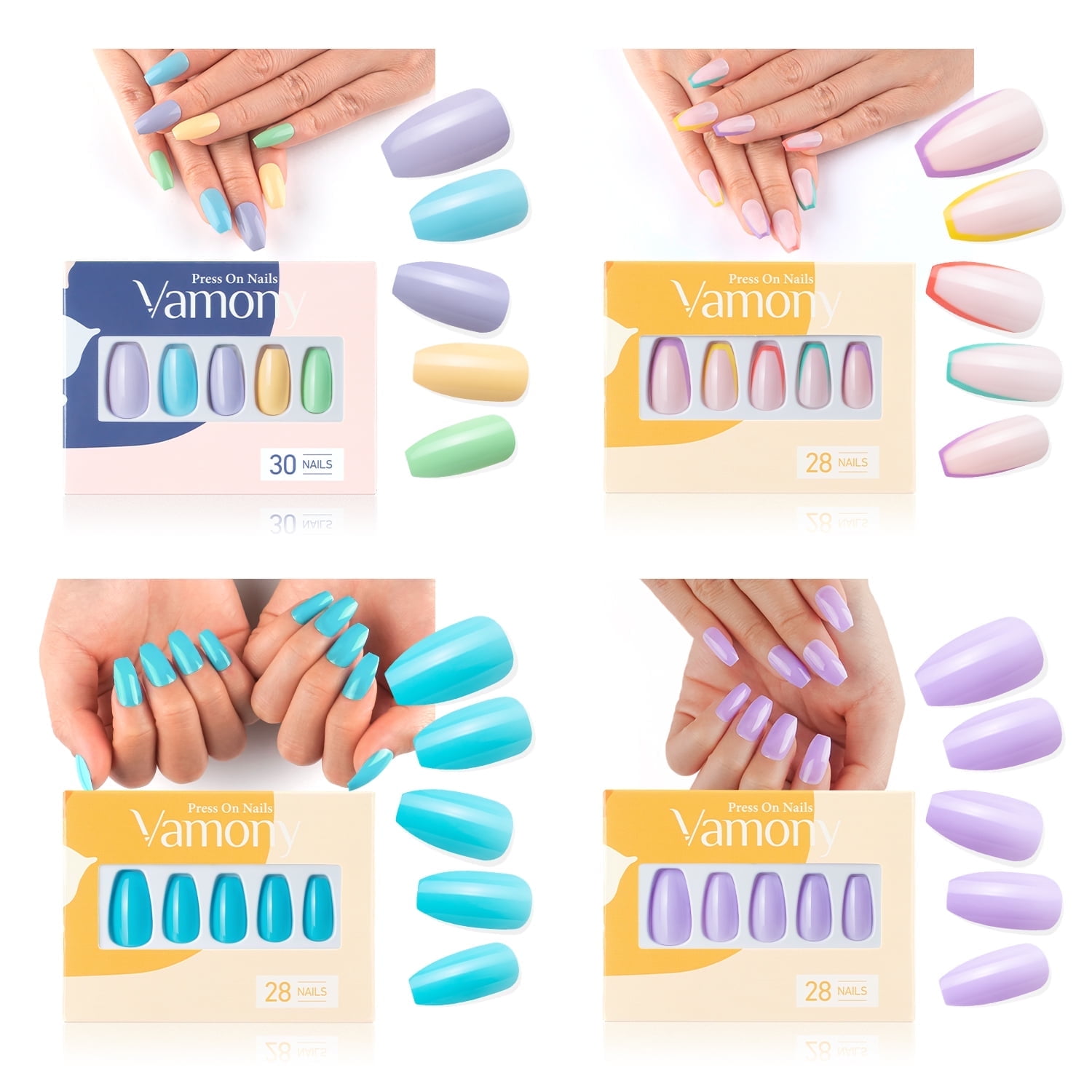 Vamony 112 Pcs Press on Nails, Short Coffin Fake Nails Tips Kit with ...