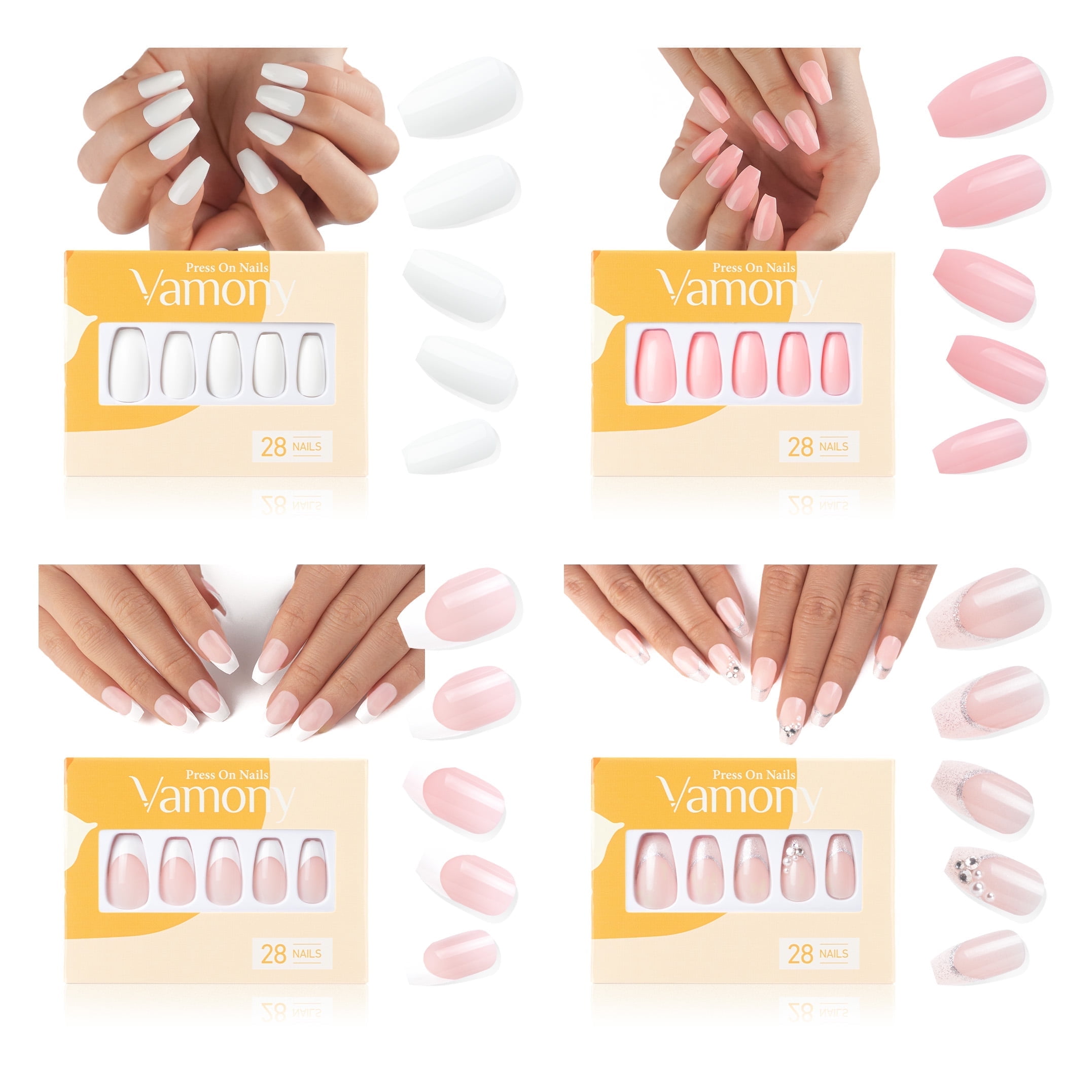 Vamony 112 Pcs Press on Nails, Short Coffin Fake Nails Tips Kit with ...