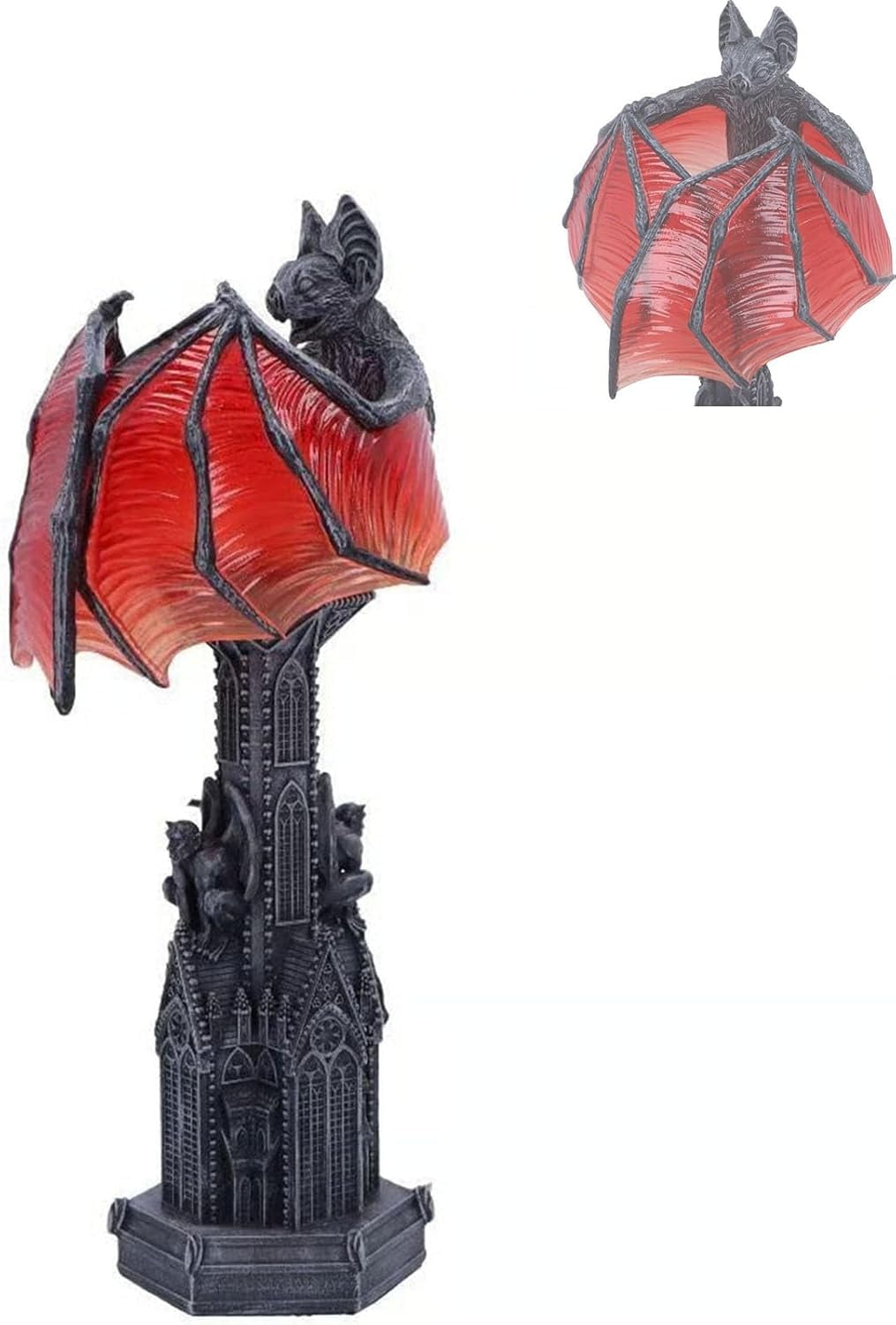 Gothic Bat Lamp for Halloween - Red Glow Bat Wing Table Light with ...