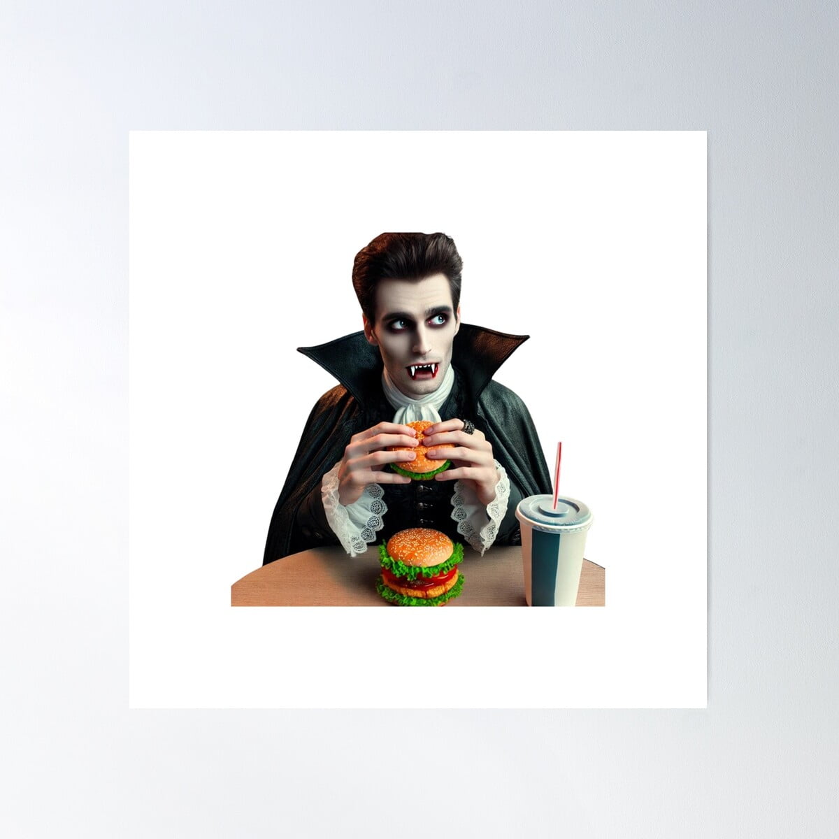 Vampire Biting Into A Juicy Burger Poster Wall Art, Modern Wall Decor ...