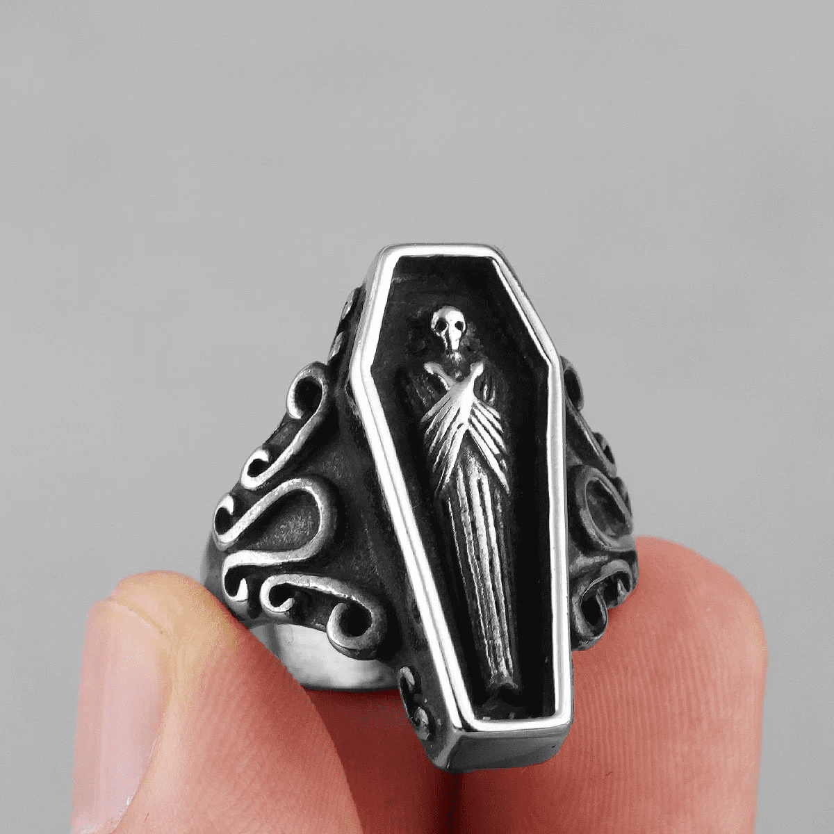 Vampire Coffin Ghost 14K White Gold Mens Rings Gothic Punk Unique Cool ...