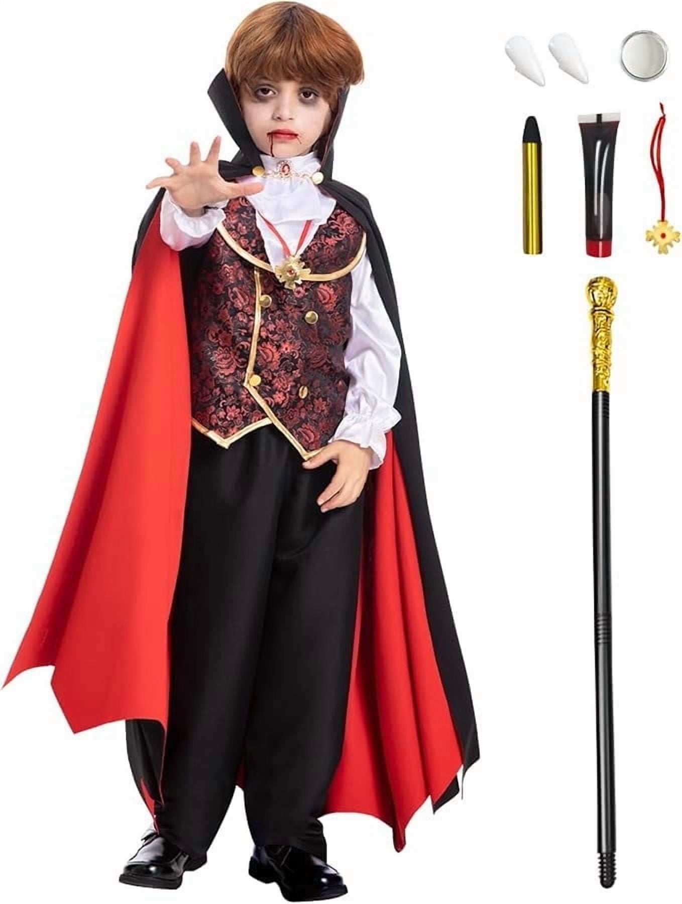 Boys Vampire Costume Set with Fangs, Cape & Makeup Kit, Halloween Dress ...