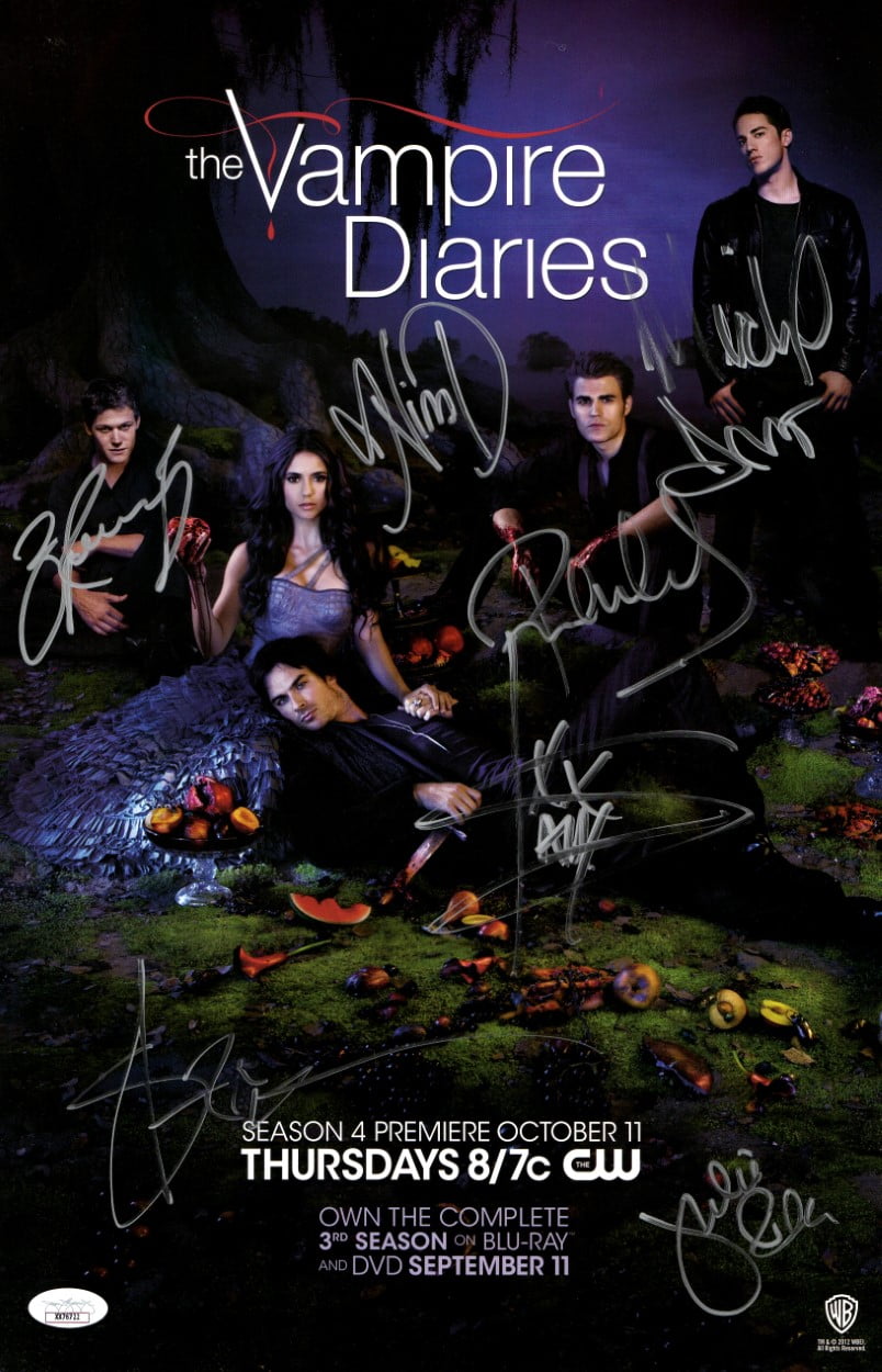 Vampire Diaries Signed Cast Autograph 11X17 Poster Dobrev Wesley +5 JSA ...