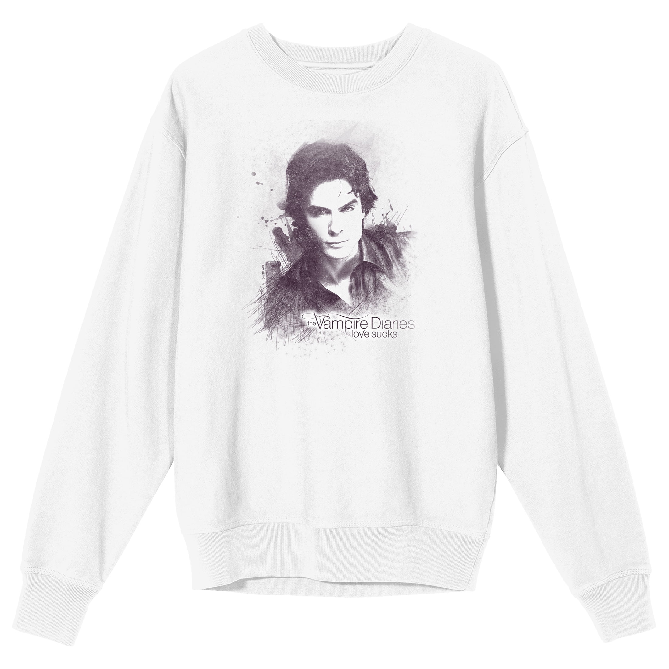 Vampire Diaries Damon Salvatore Sketch Adult White Crew Neck Long ...