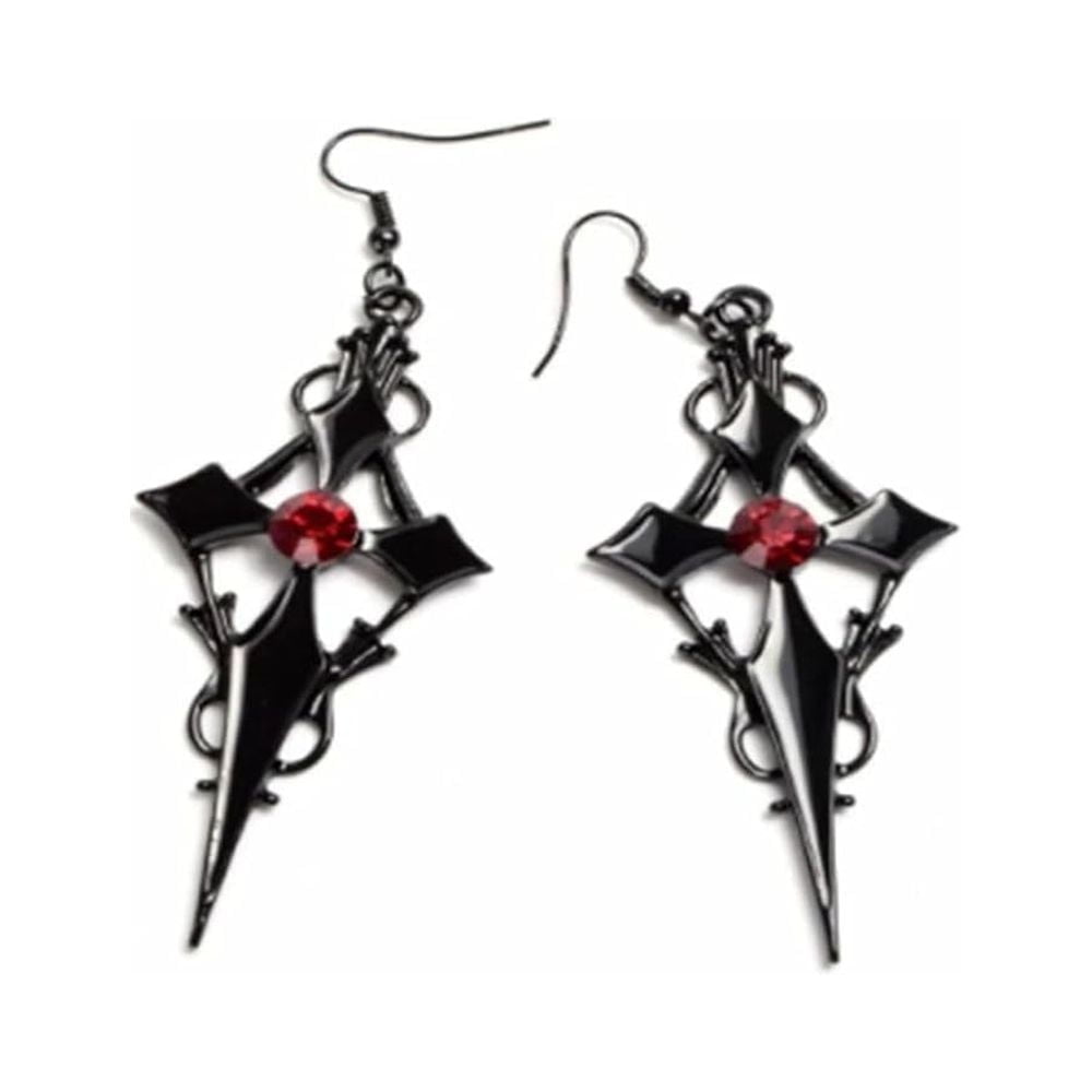 Vampire Earring Earrings Dangles Red Tear Drop Cross Goth Gothic ...