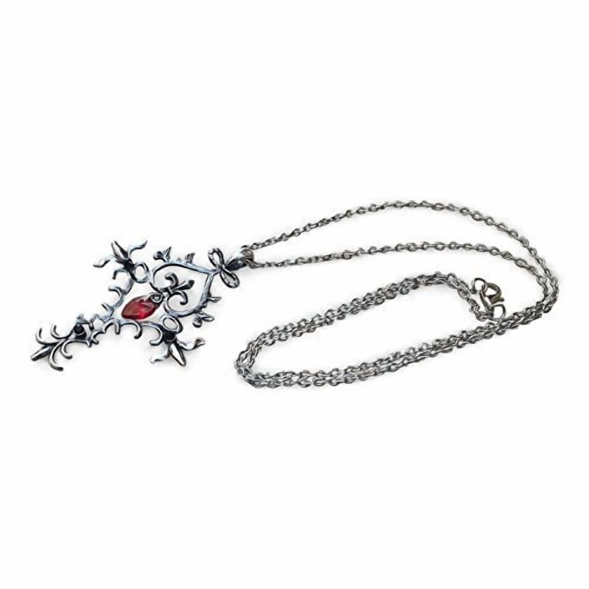 Vampire Elena TV Inspired Silver Gothic Silver Cross with red Heart ...