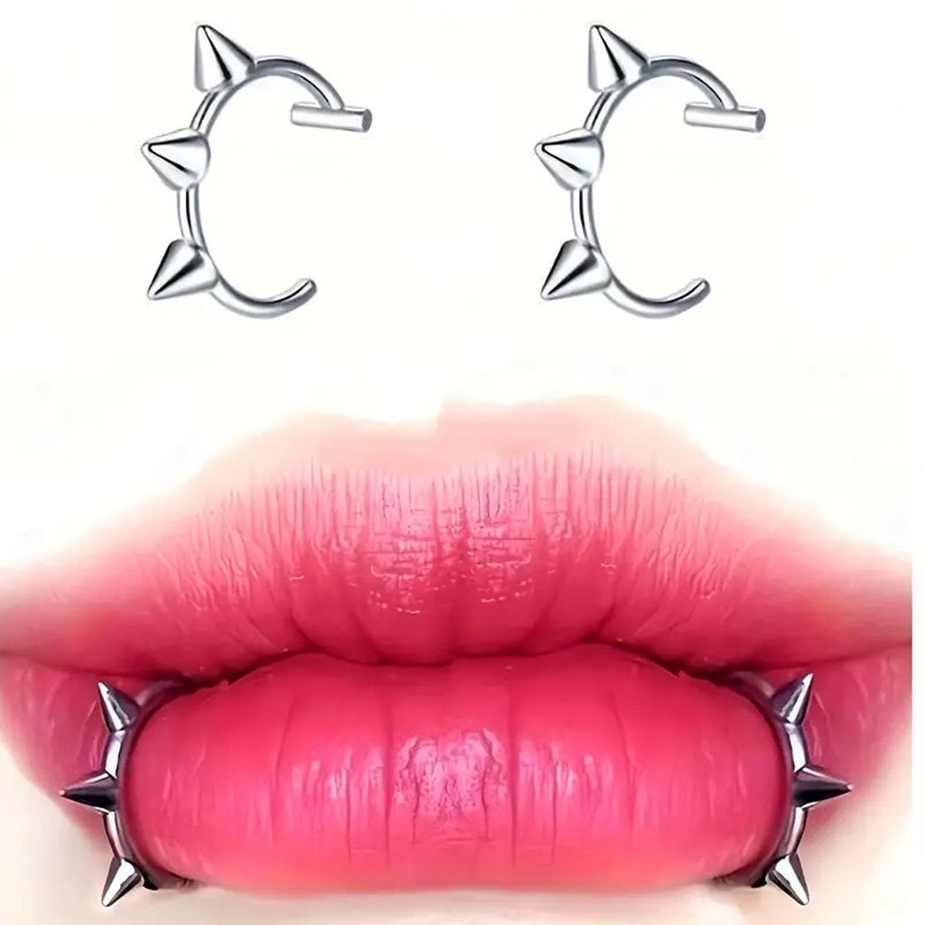 Vampire Fang Lip Ring Silver Spike Fangs Clip-On Body Piercing Jewelry ...