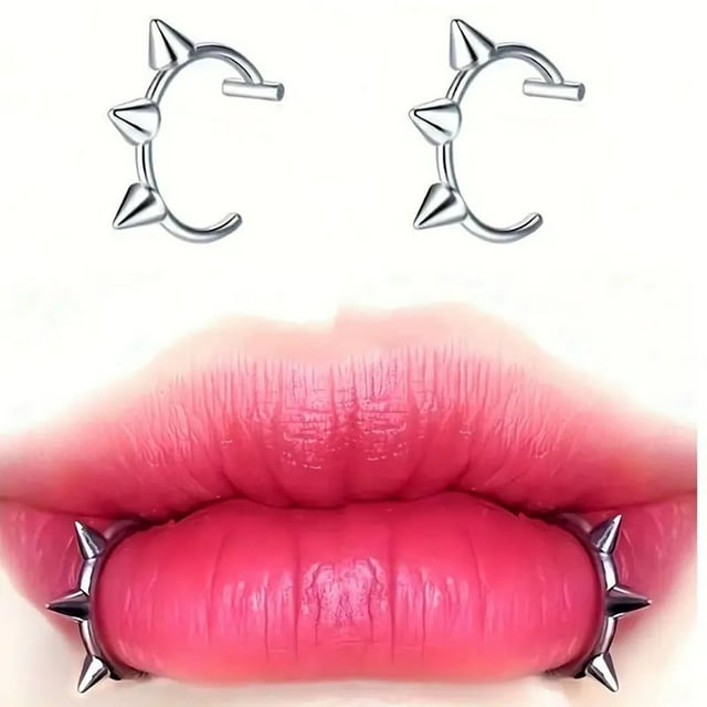 Vampire Fang Lip Ring Silver Spike Fangs Clip-On Body Piercing Jewelry ...
