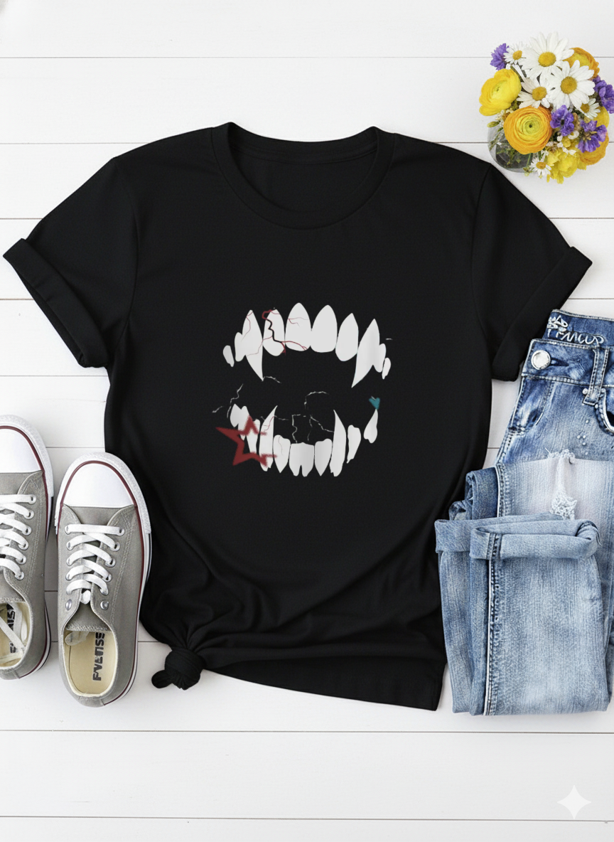 Vampire Fangs Broken Smile Gothic Horror Unisex T-Shirt Dark Night ...
