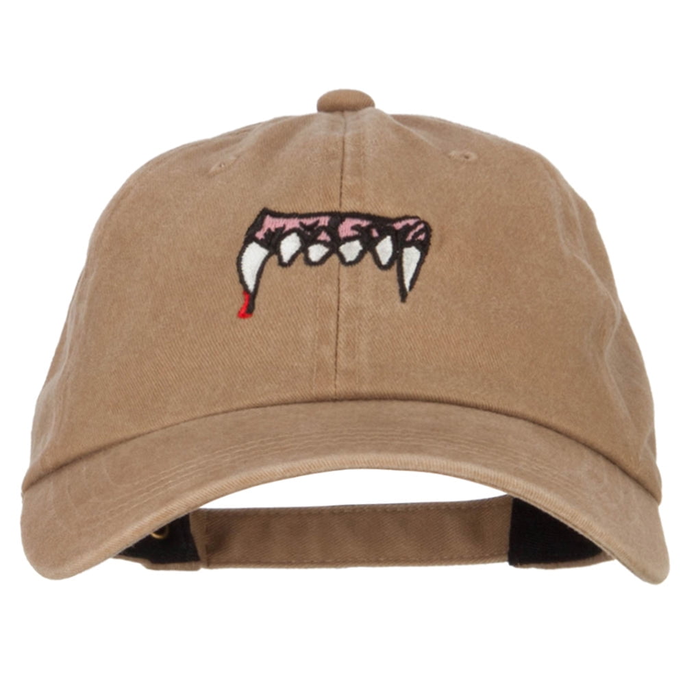 Vampire Fangs Embroidered Unstructured Cotton Cap - Dk Beige OSFM ...