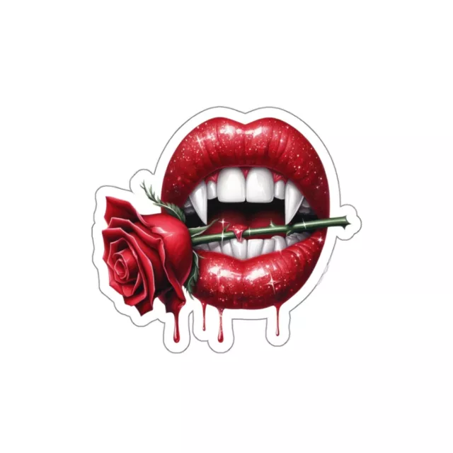 Vampire Fangs Lips Glossy Glitter Lipstick Mouth Bite Red Rose Stickers ...