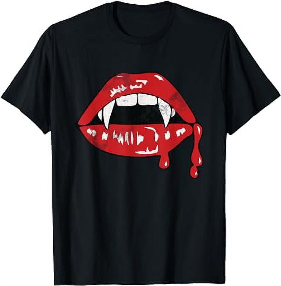 Vampire Lips Lazy Halloween Costume Blood Fangs T-Shirt - Walmart.com