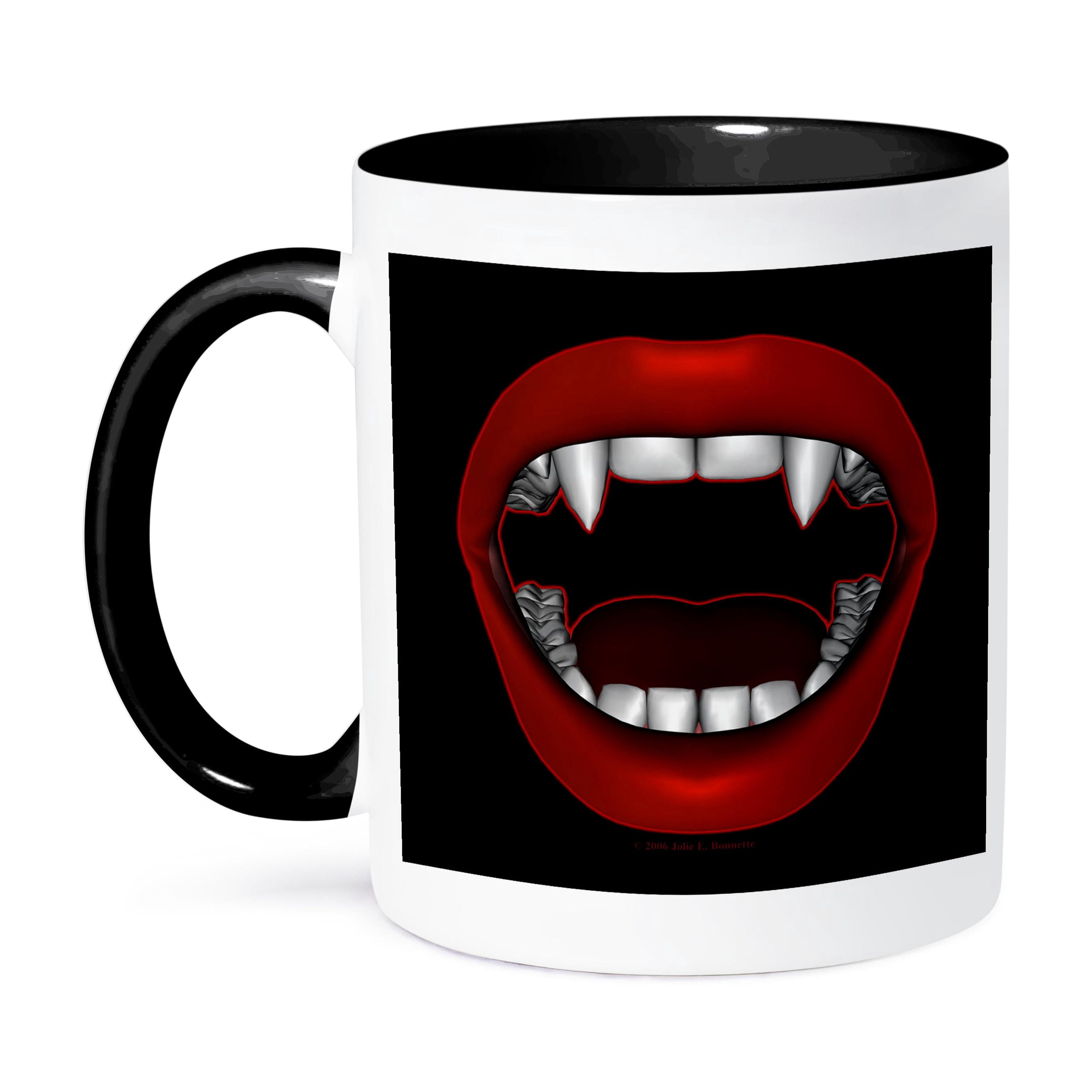 Vampire Mouth Goth Fangs Design On Dark Background, 15oz Two-Tone Black ...