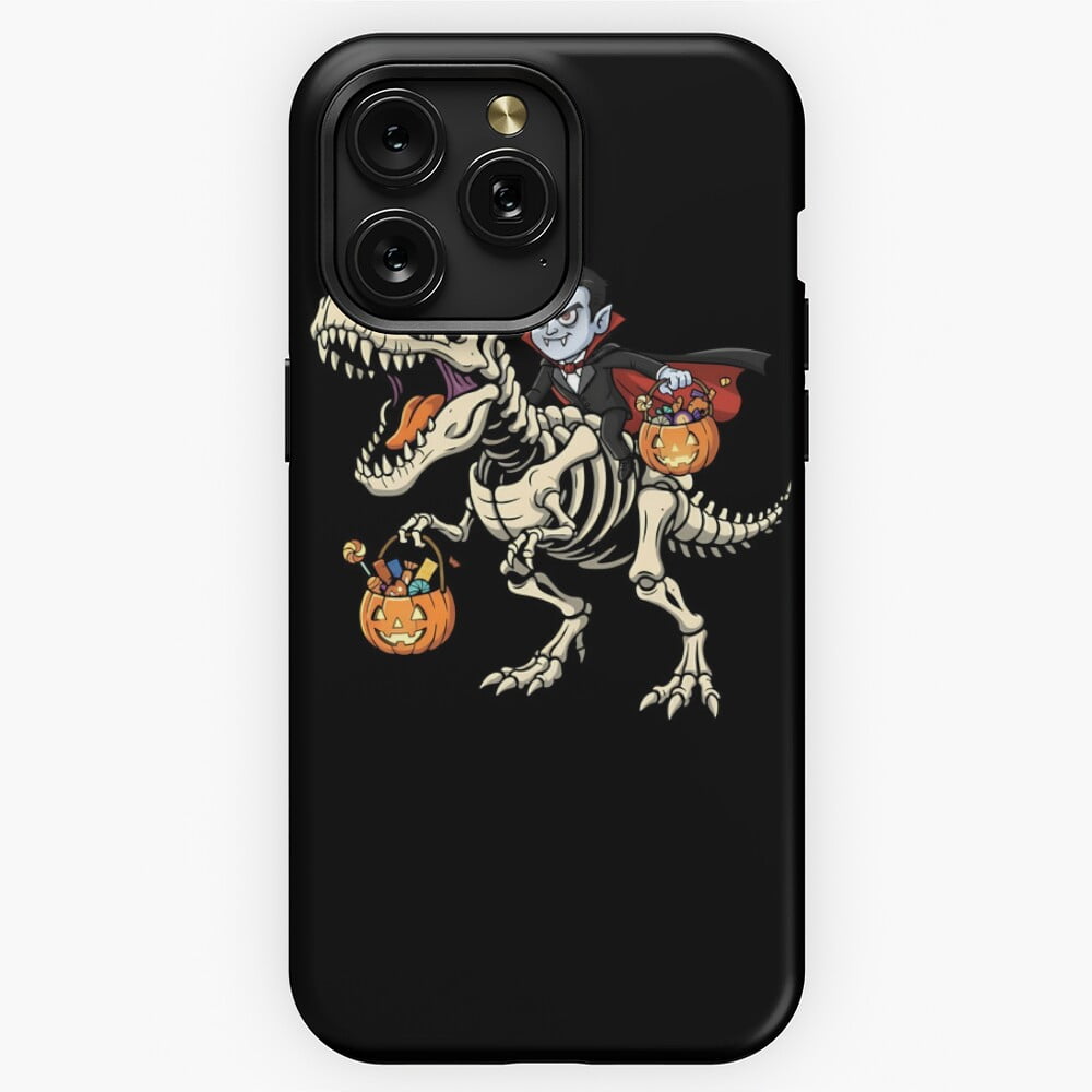 Vampire Riding Skeleton T-Rex Dinosaur Cartoon iPhone Case 17 to 11 Pro ...
