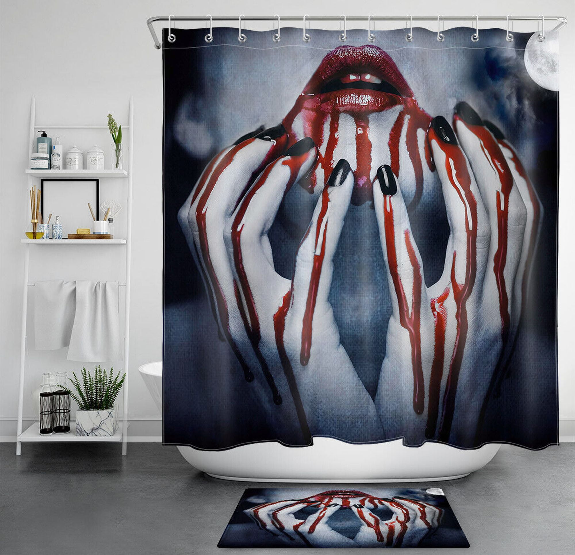 Vampiric Seduction: Gothic Shower Curtain Set with Bloody Lips and ...