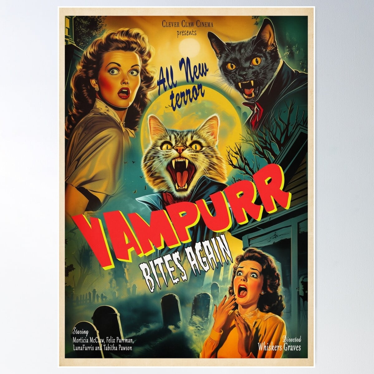 Vampurr Bites Again - Retro Horror Poster Poster Wall Art, Modern Wall ...