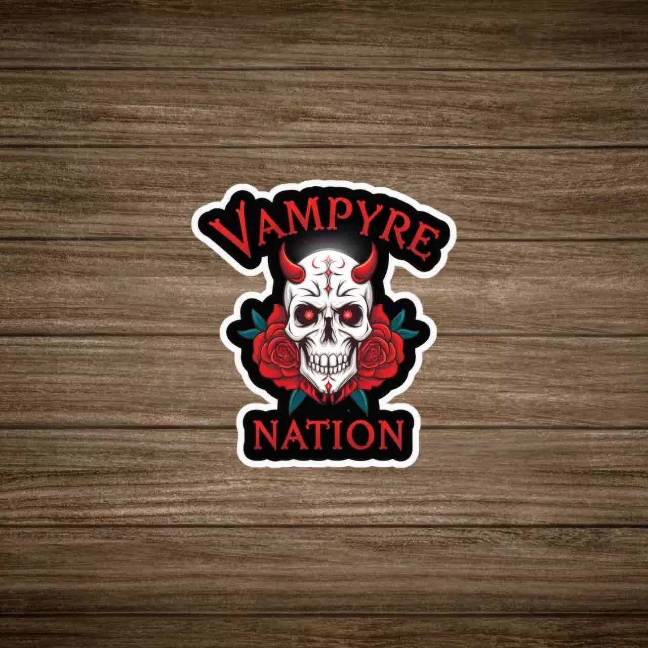 Vampyre Nation Gothic Skull Sticker - Spooky Red Rose Tattoo Style Art ...