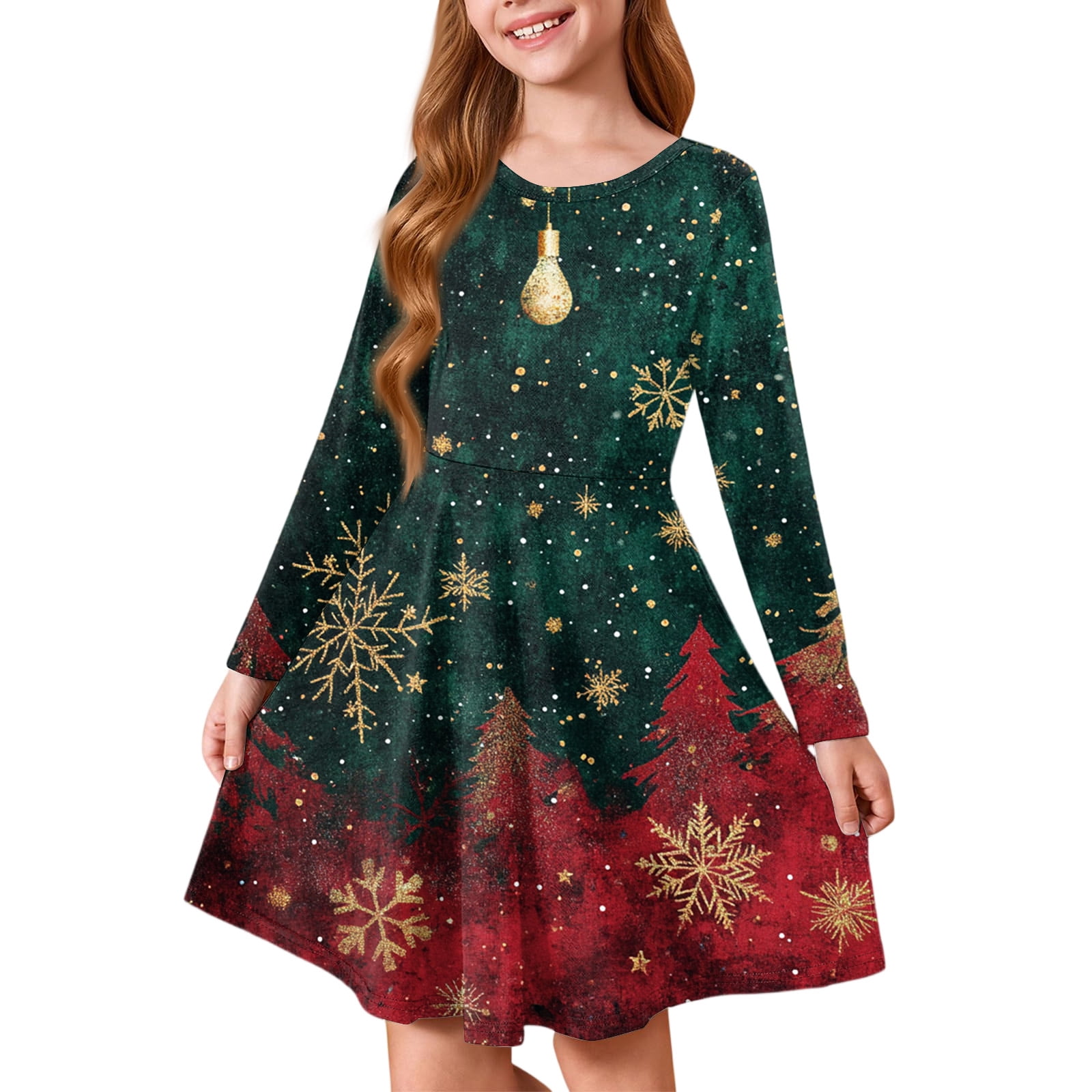 Vamuko Christmas Flared Dresses for Girls Below the Knee Snowman Soft a ...
