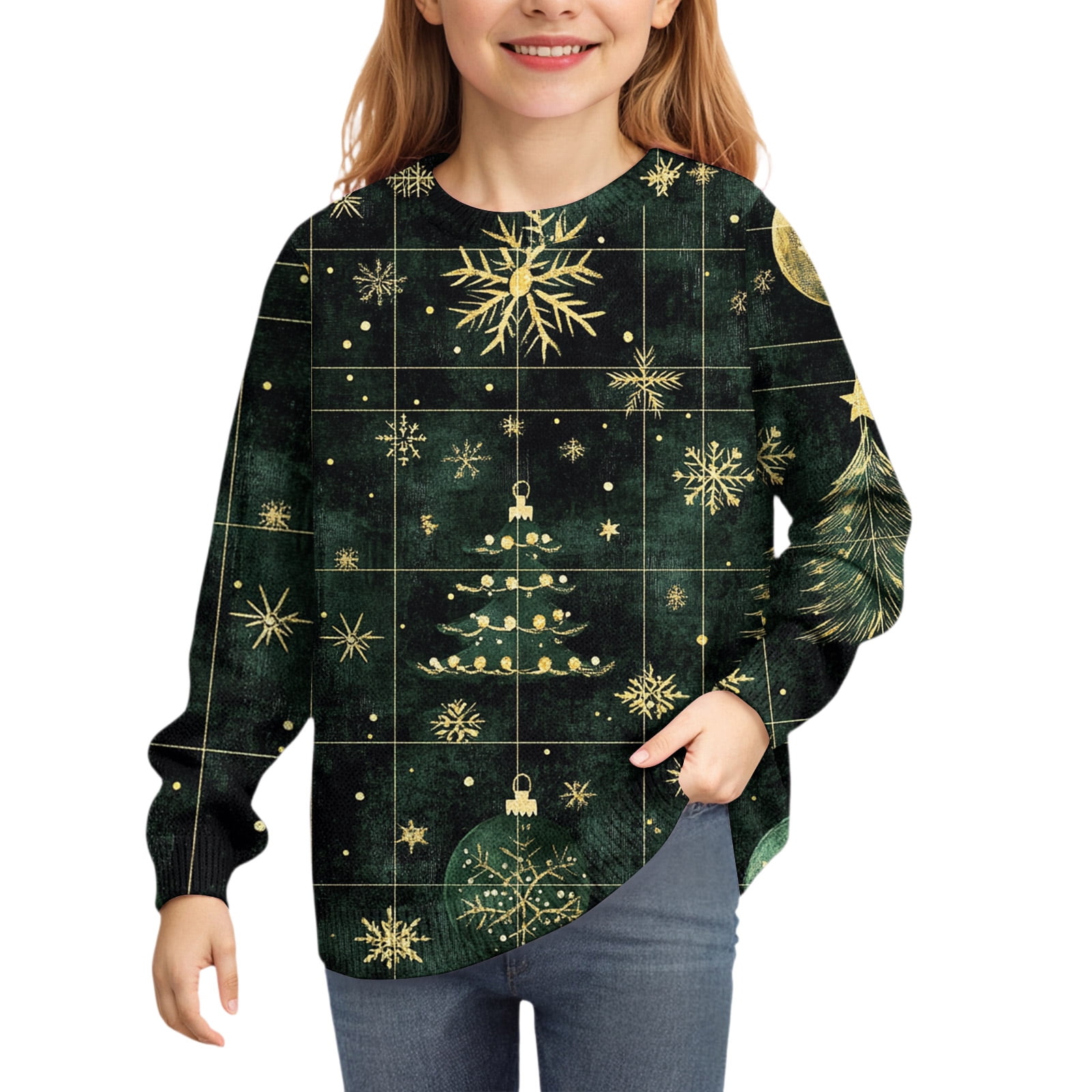 Vamuko Christmas Sweatshirt for Girls Long Sleeve Graphic Oversized ...